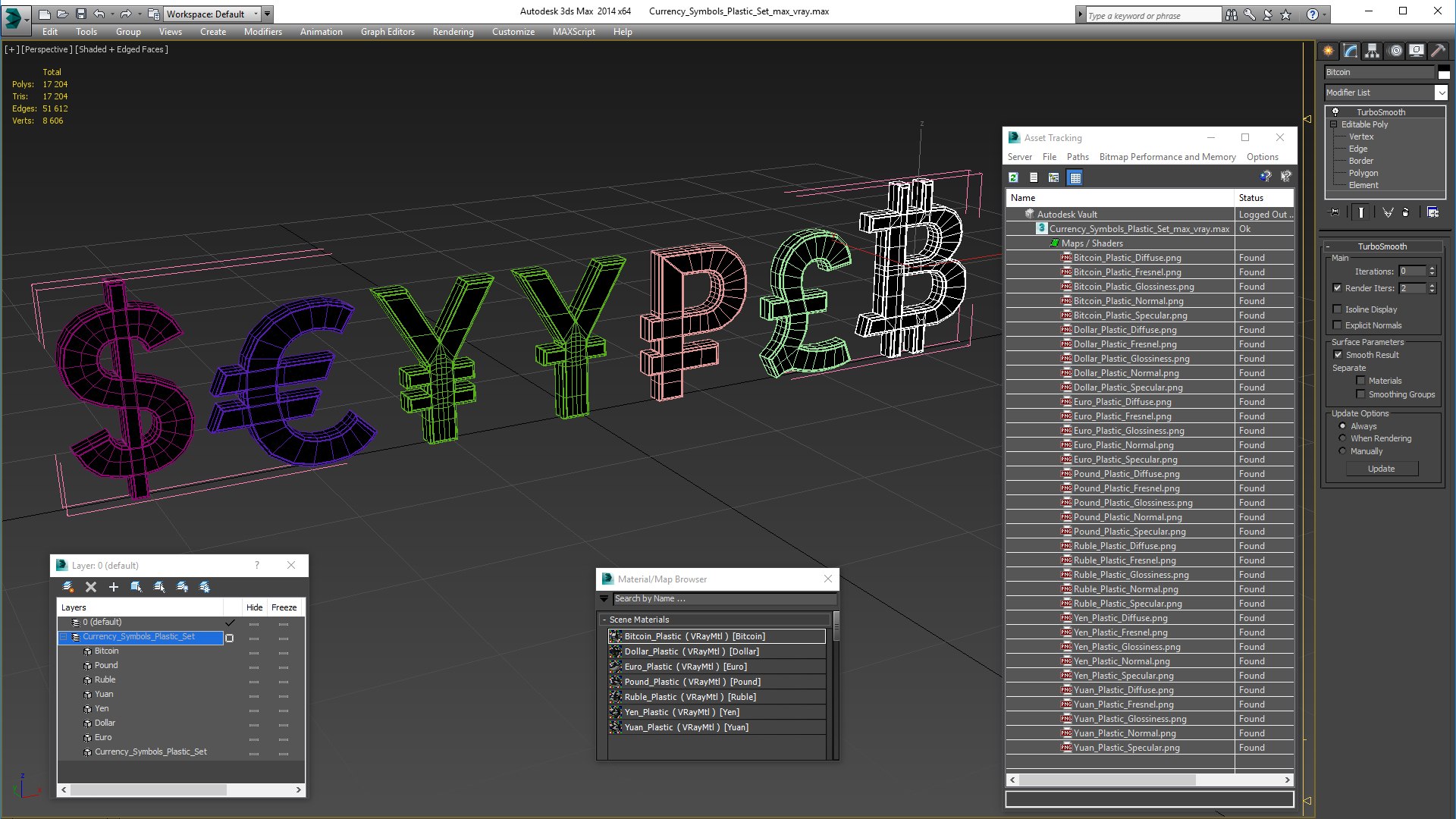Currency symbols plastic set 3D model - TurboSquid 1689533
