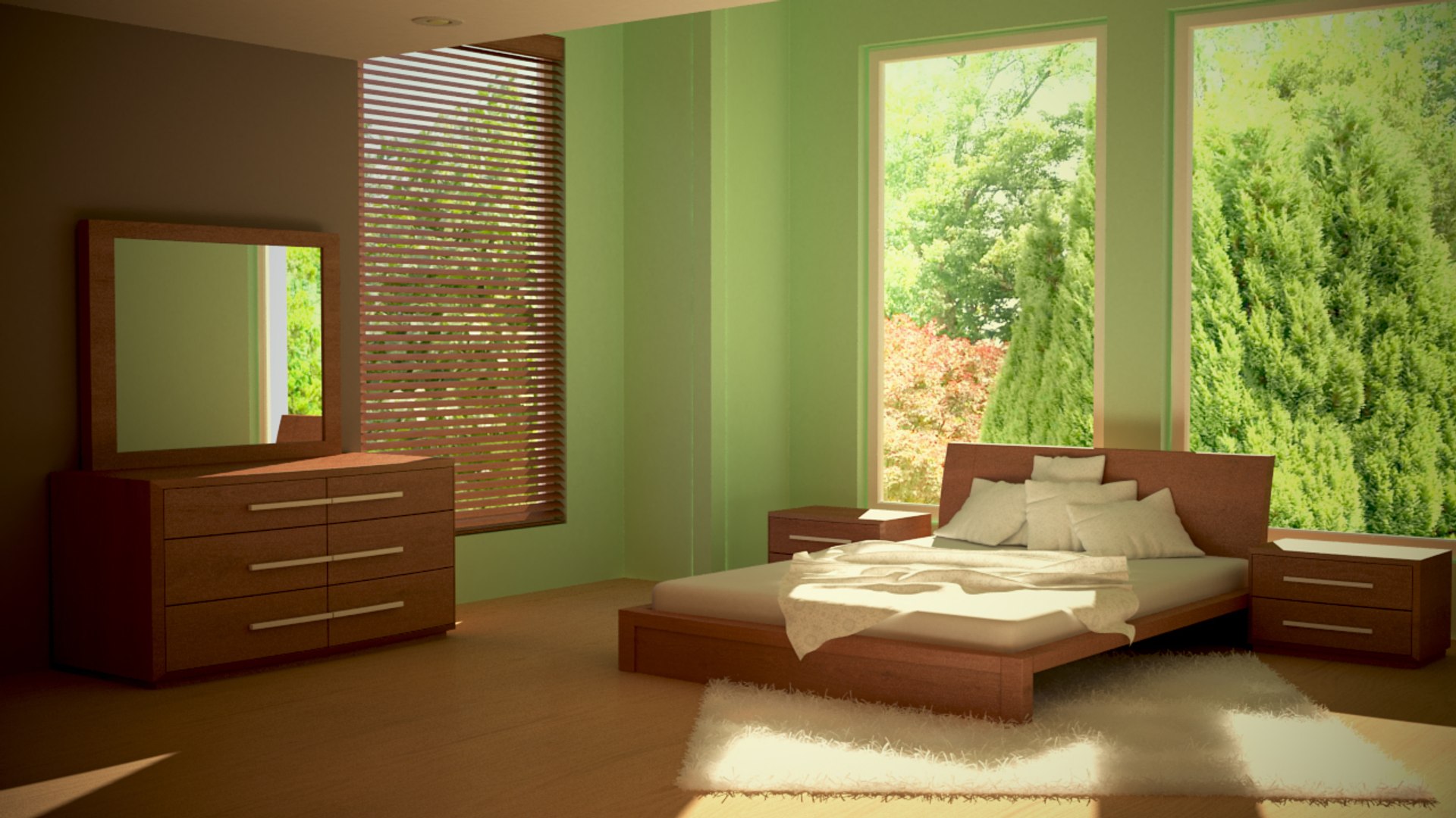 Maya Modern Bedroom Interior Lighting Scene