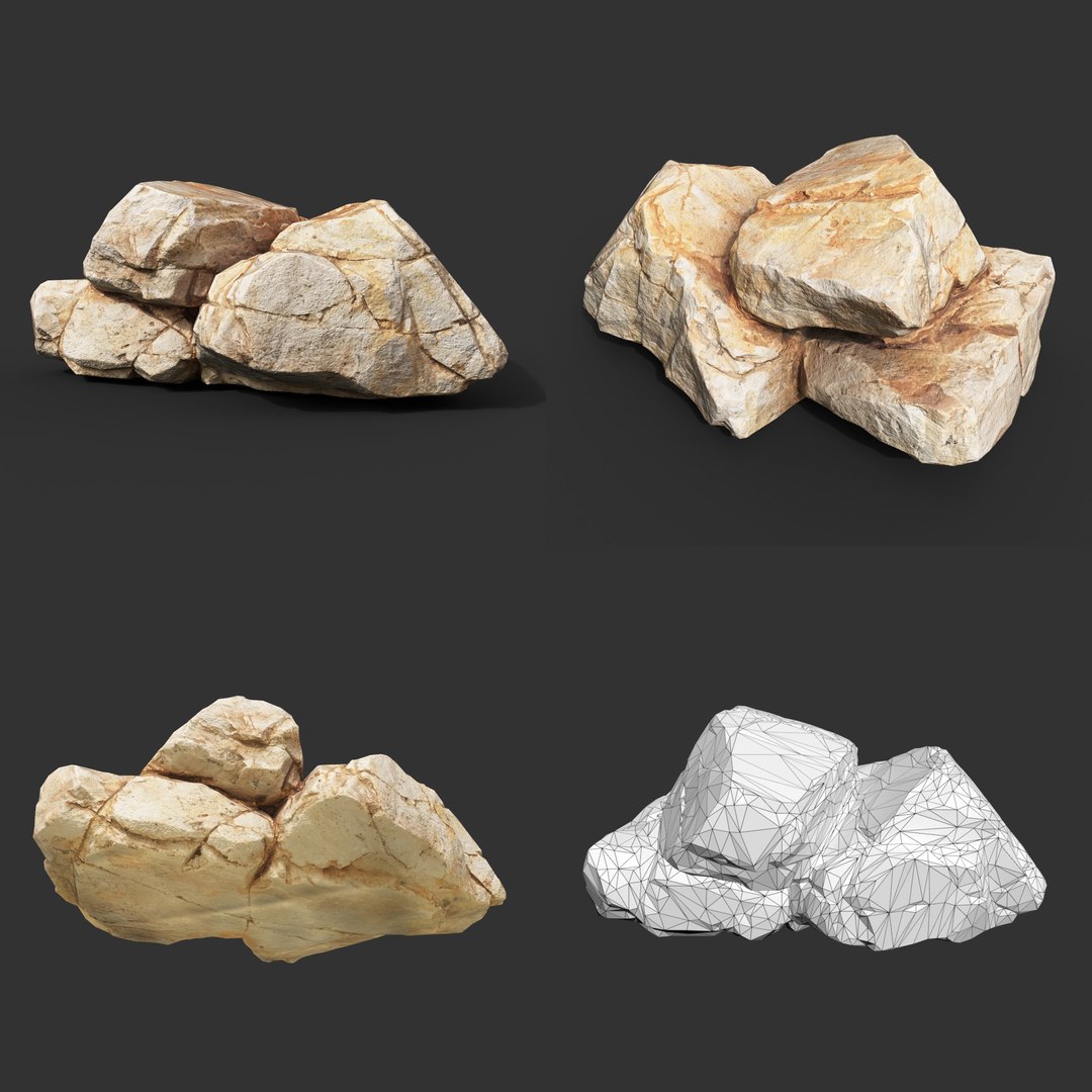 3D 8 Low Poly PBR Yellow Horizontal Rock Modular - Ultra HD 16K Texture ...