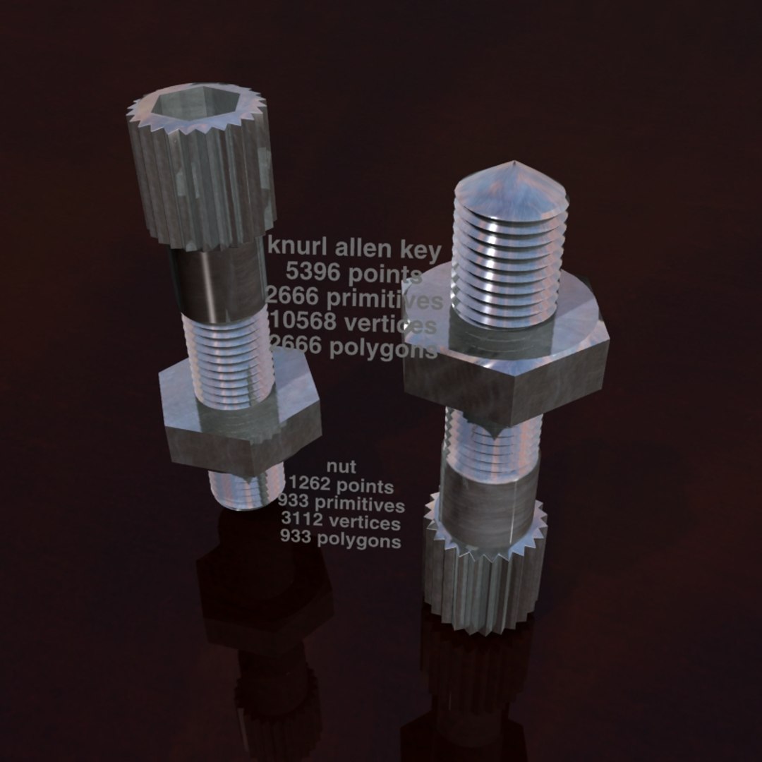 3d Model Knurled Allen Key Bolt Nut