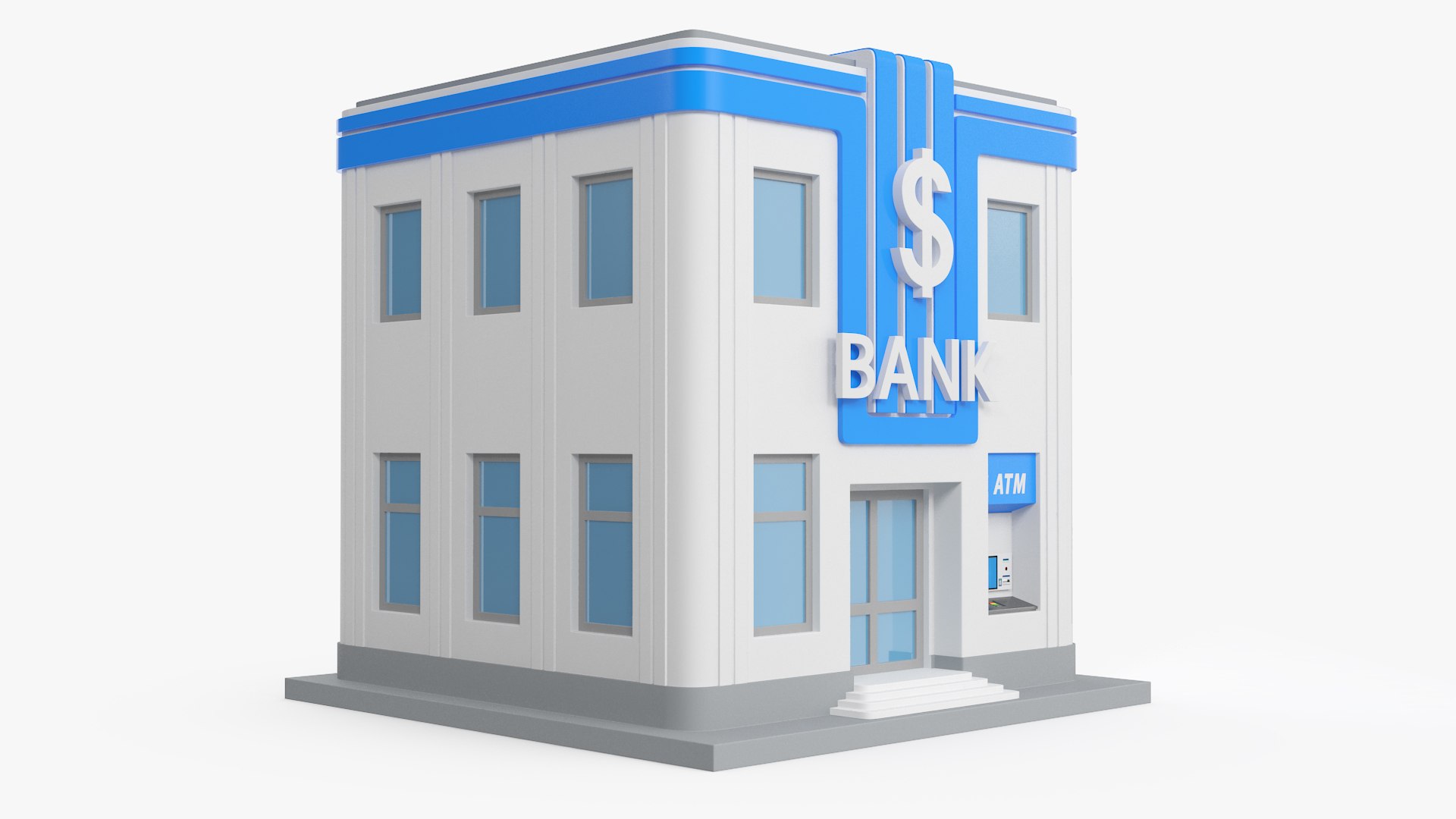 3D Cartoon Bank Building model - TurboSquid 1948150