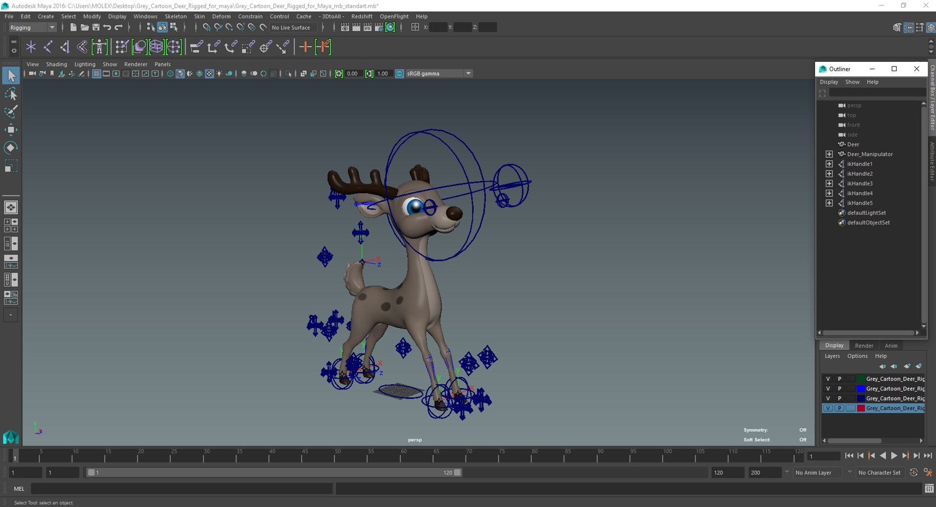 3D Grey Cartoon Deer Rigged For Maya Model - TurboSquid 2121482