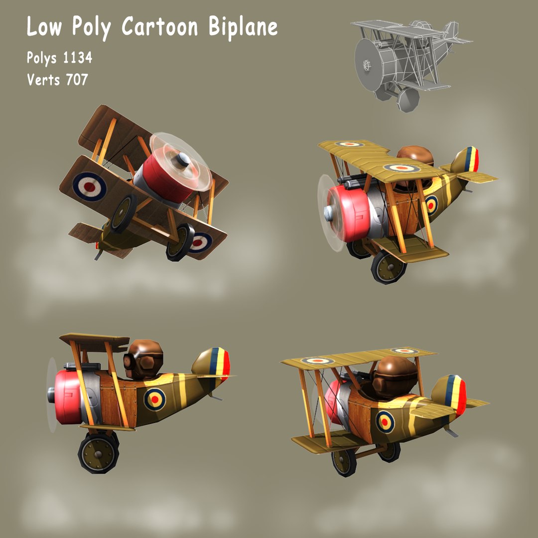 3d Ww1 Cartoon Biplane Model