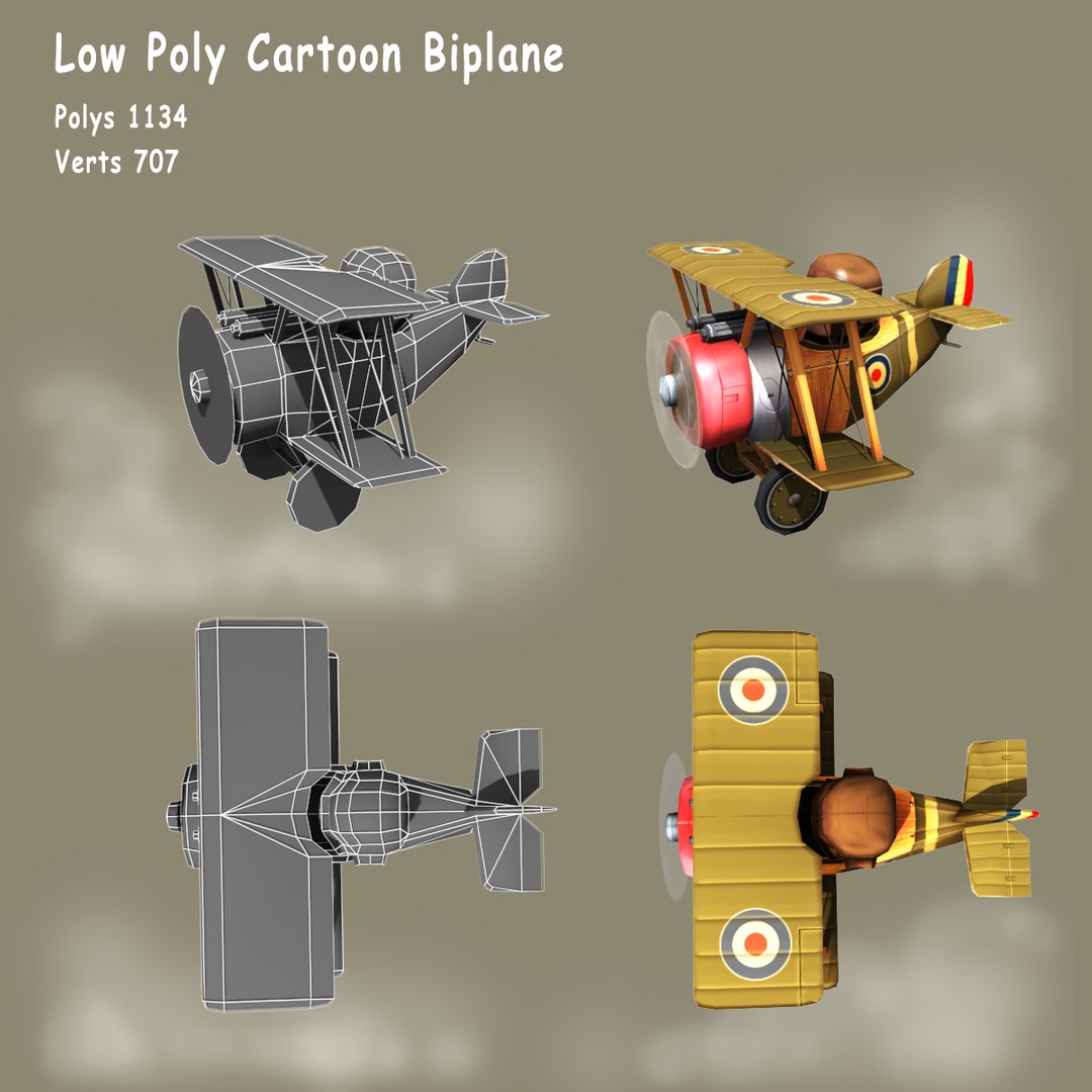 3d Ww1 Cartoon Biplane Model