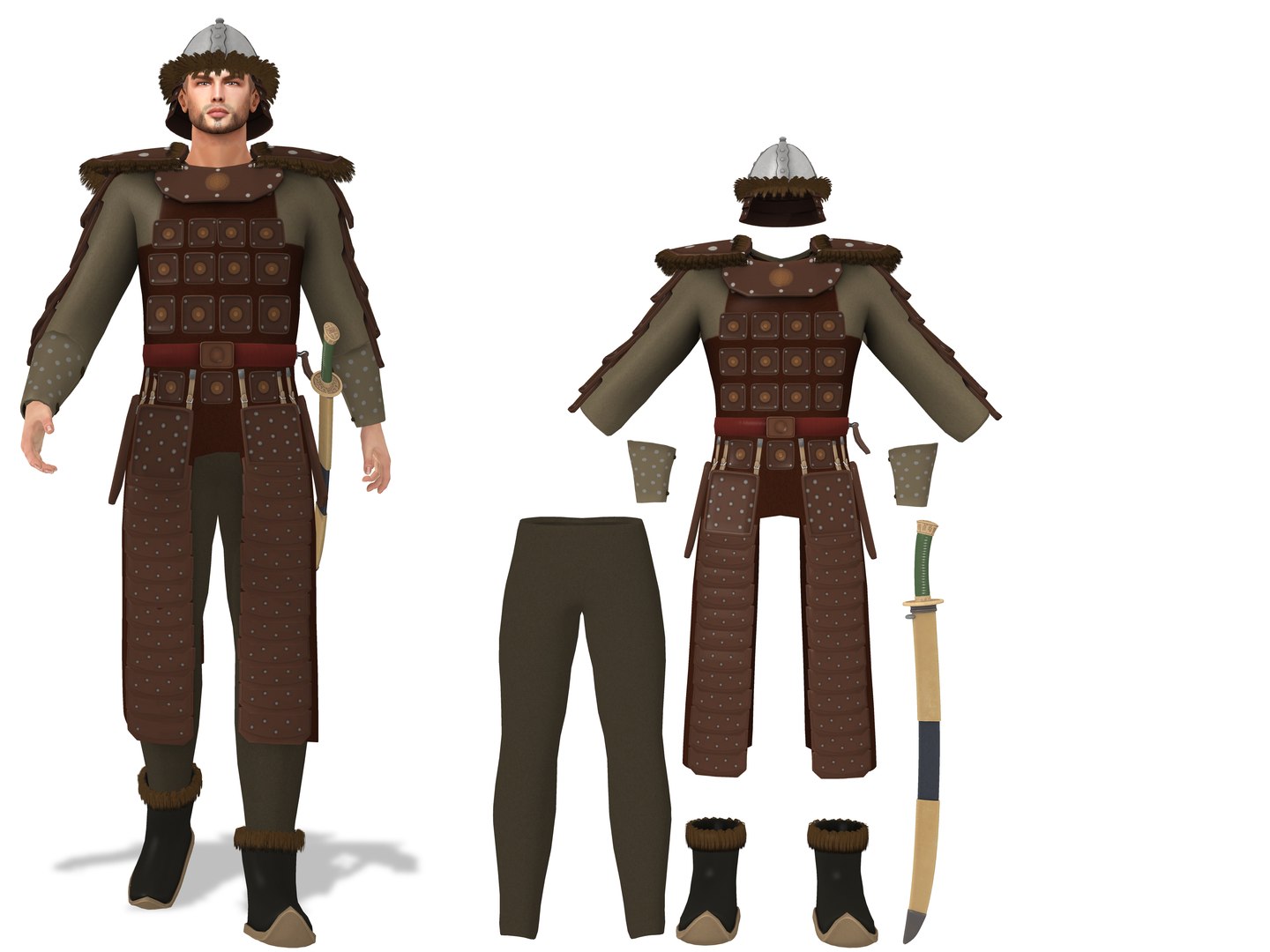 3D Full Mongol Warrior Costume Outfit Model - TurboSquid 1964939