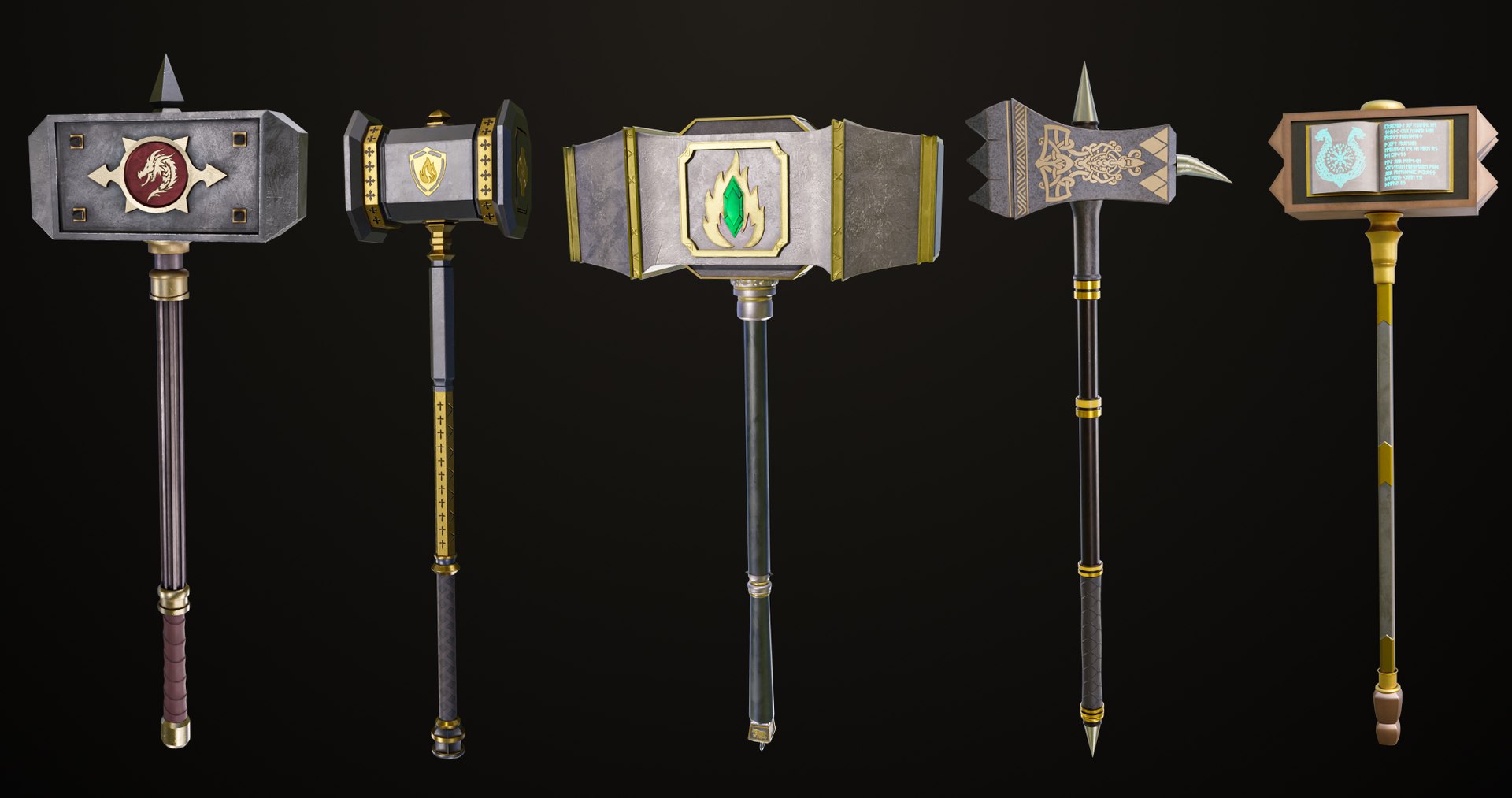 3D 10 Battle Hammers Collection All PBR Unity UE Textures - TurboSquid ...