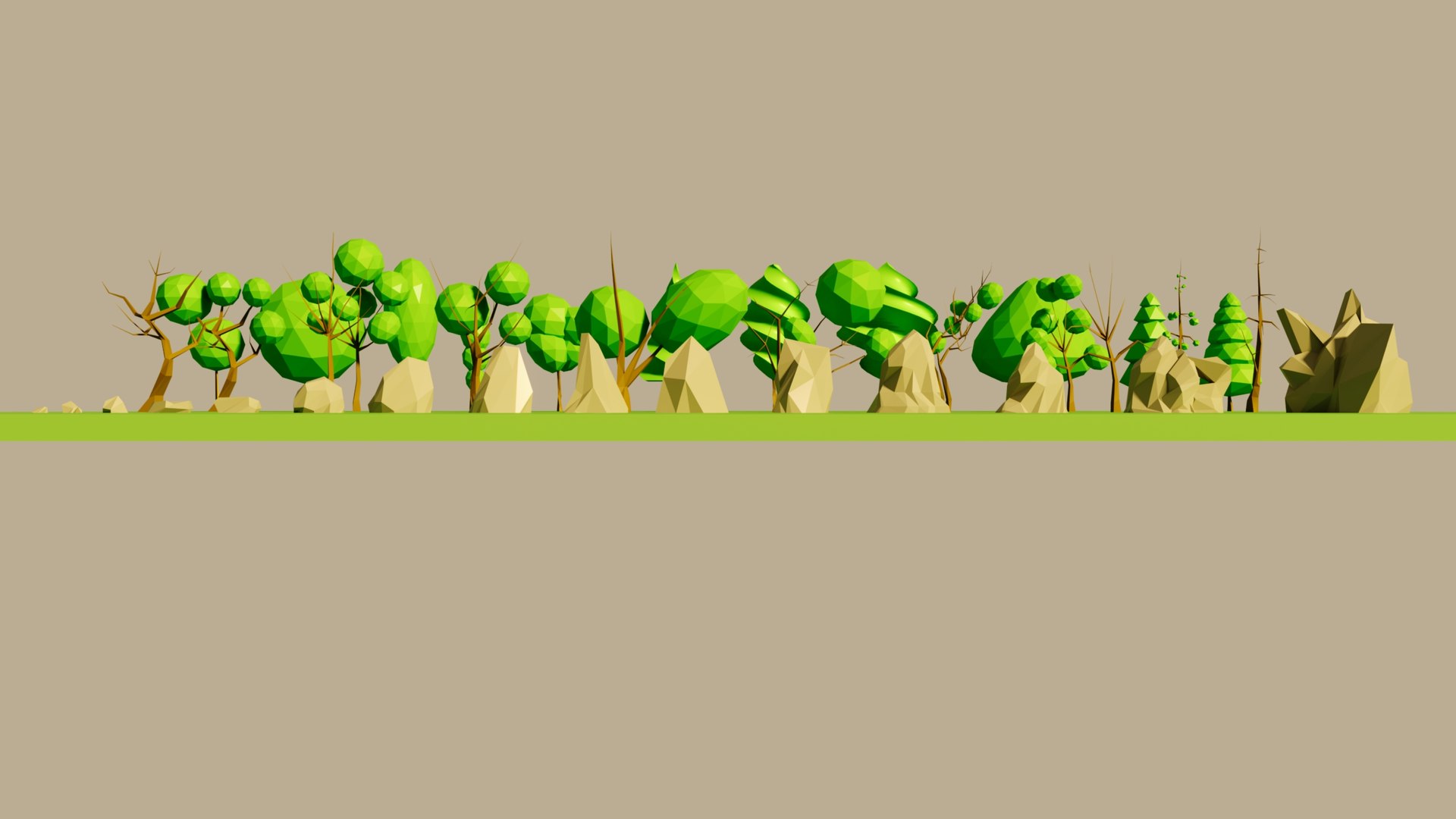 3D Model Low Poly Tree And Rock Pack - TurboSquid 2165246