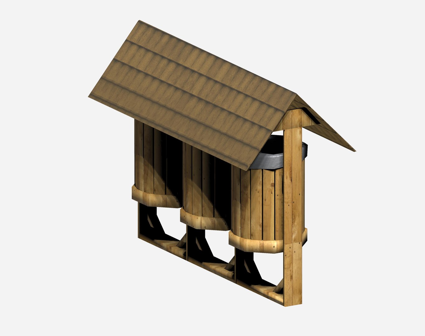 Wooden big triple street dust bin with carrier bag 3D - TurboSquid 2130933