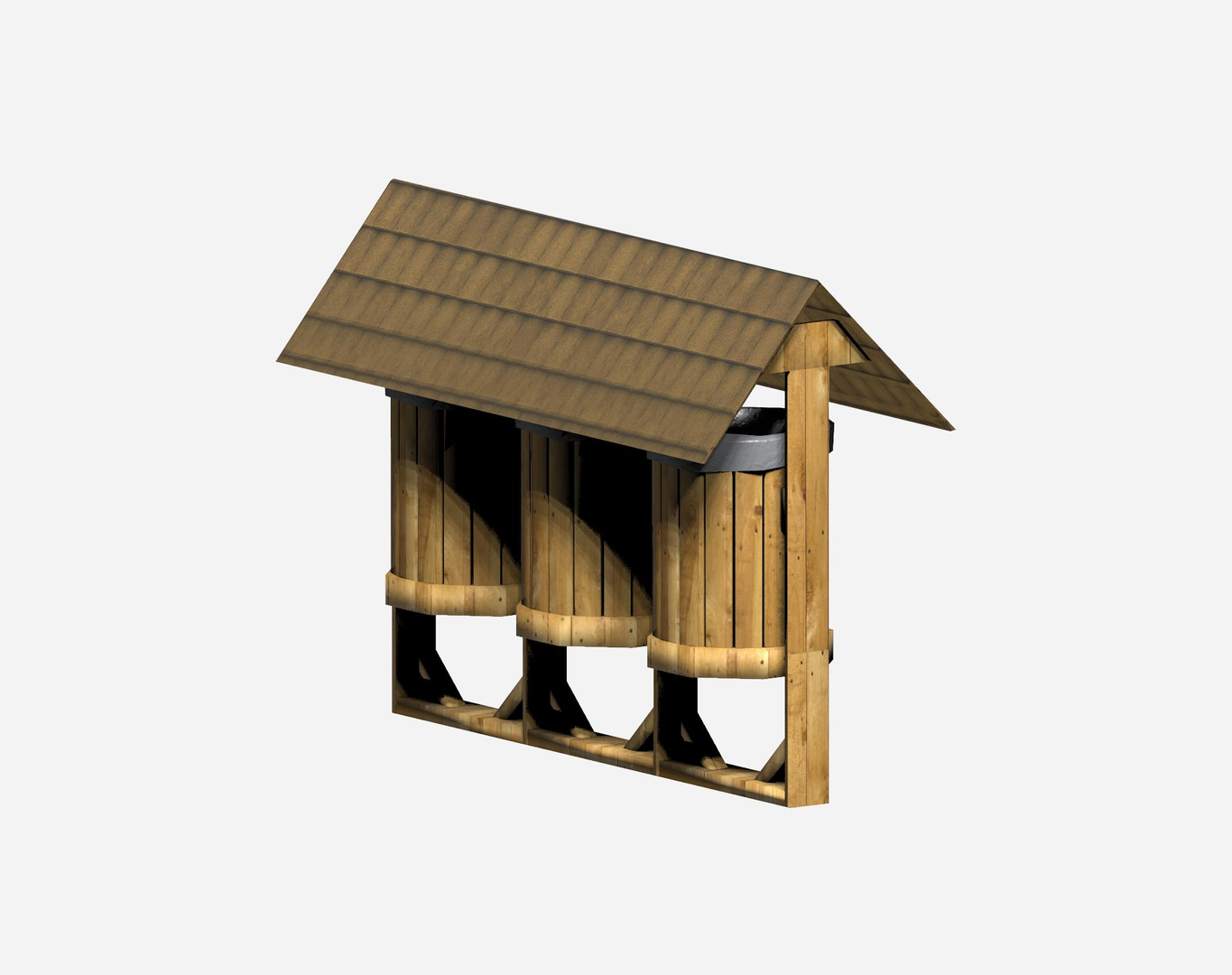 Wooden big triple street dust bin with carrier bag 3D - TurboSquid 2130933