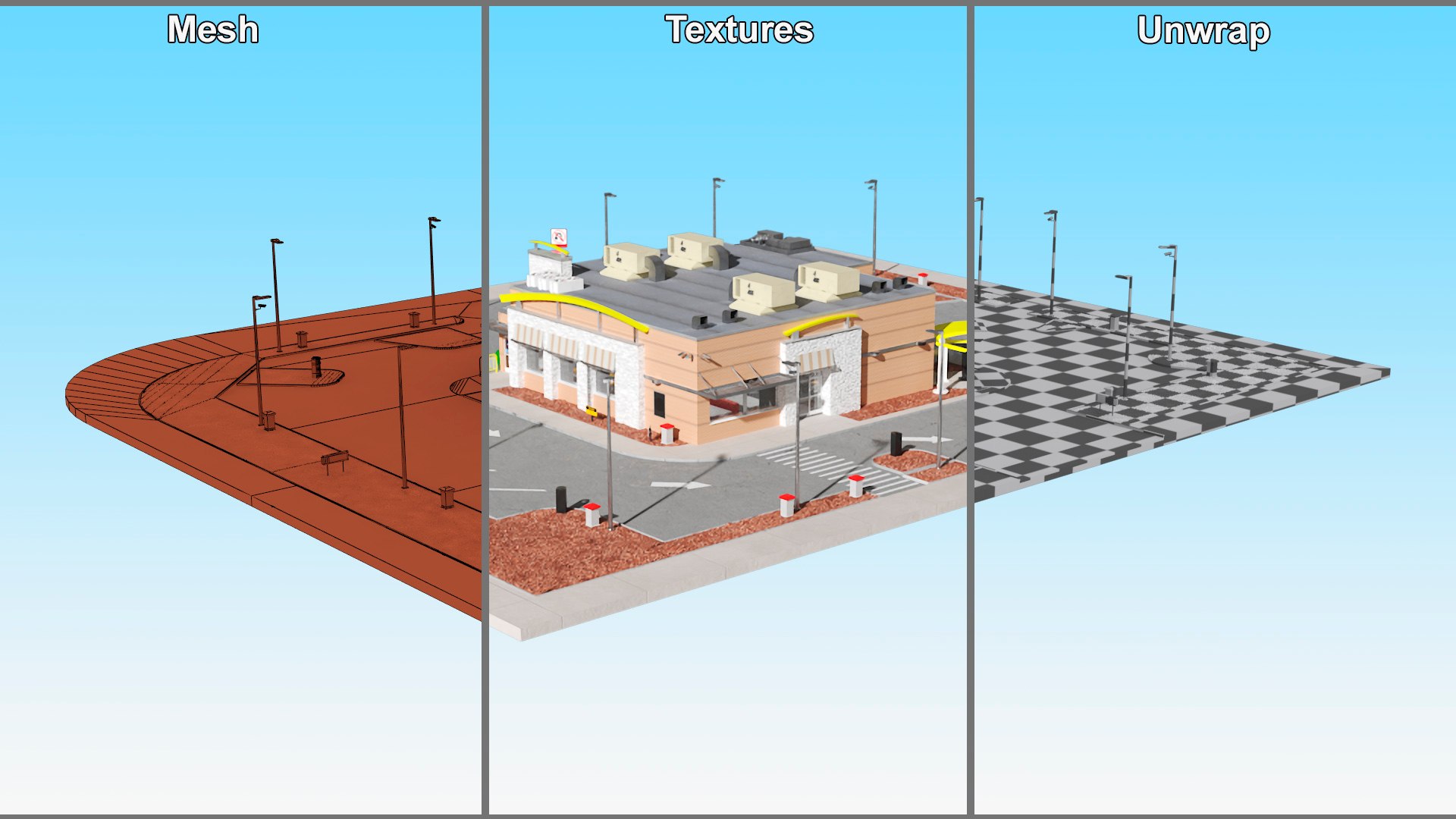 Unbranded Fast Food Restaurant With Land 3D Model - TurboSquid 2381775