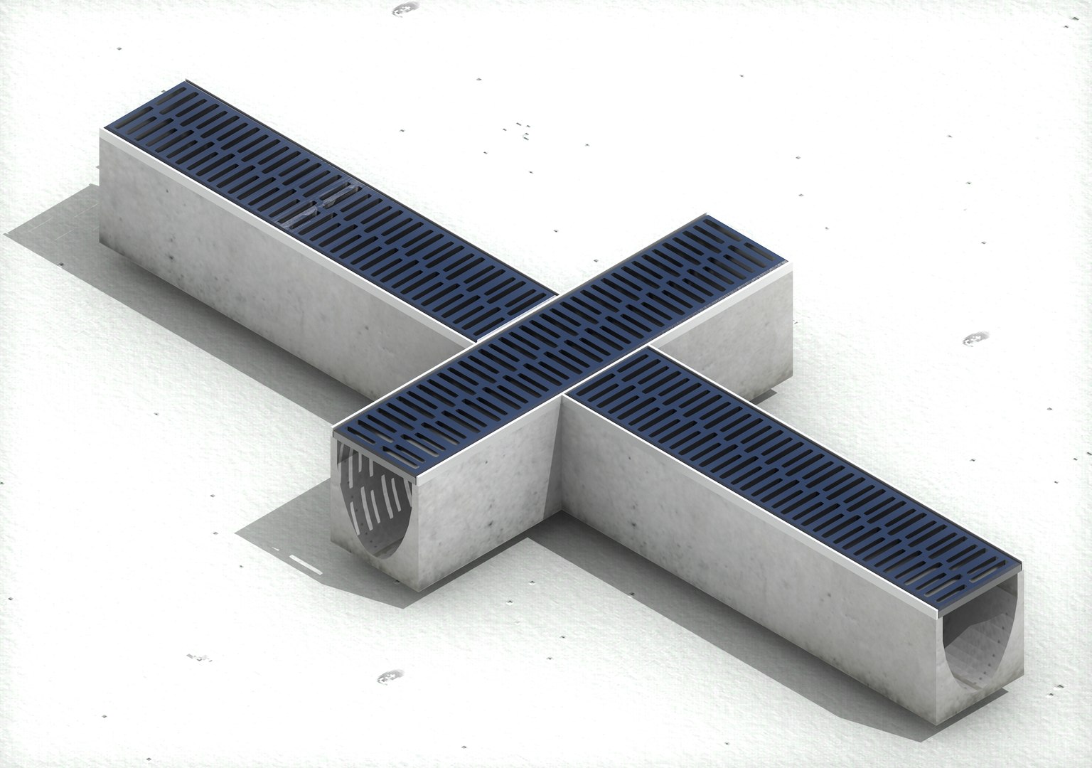 3D V200 Drain Channel Cross Junction With Grate Concrete Trench Drain ...