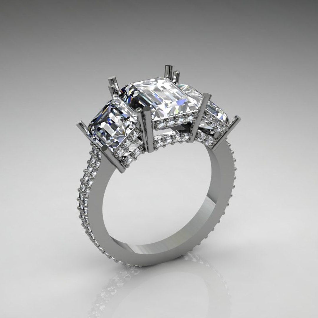 diamond engagement ring emerald 3d 3dm
