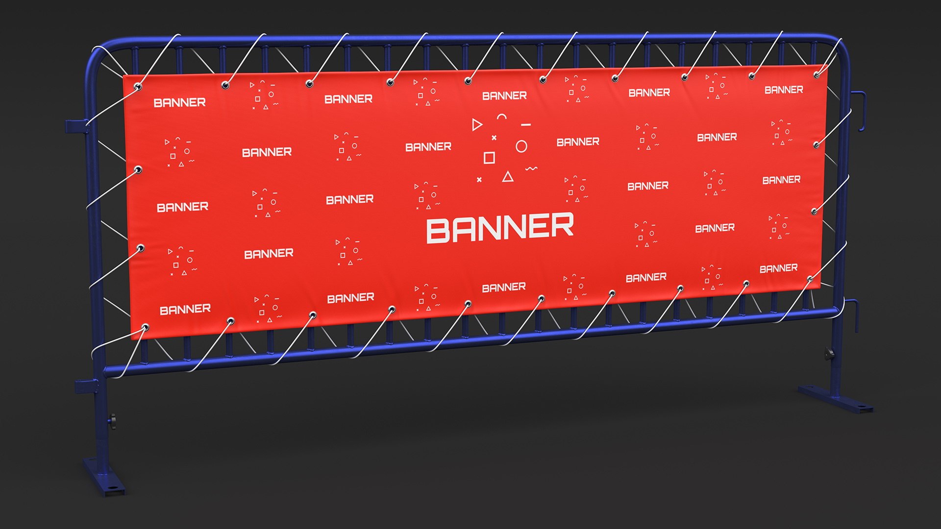 3D Modular Crowd Control Barrier Blue with Stretch Banner - TurboSquid ...