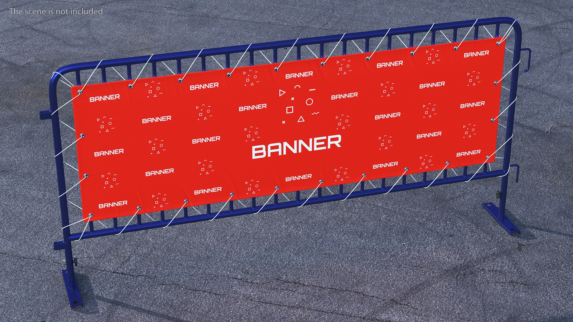 3D Modular Crowd Control Barrier Blue With Stretch Banner - TurboSquid ...