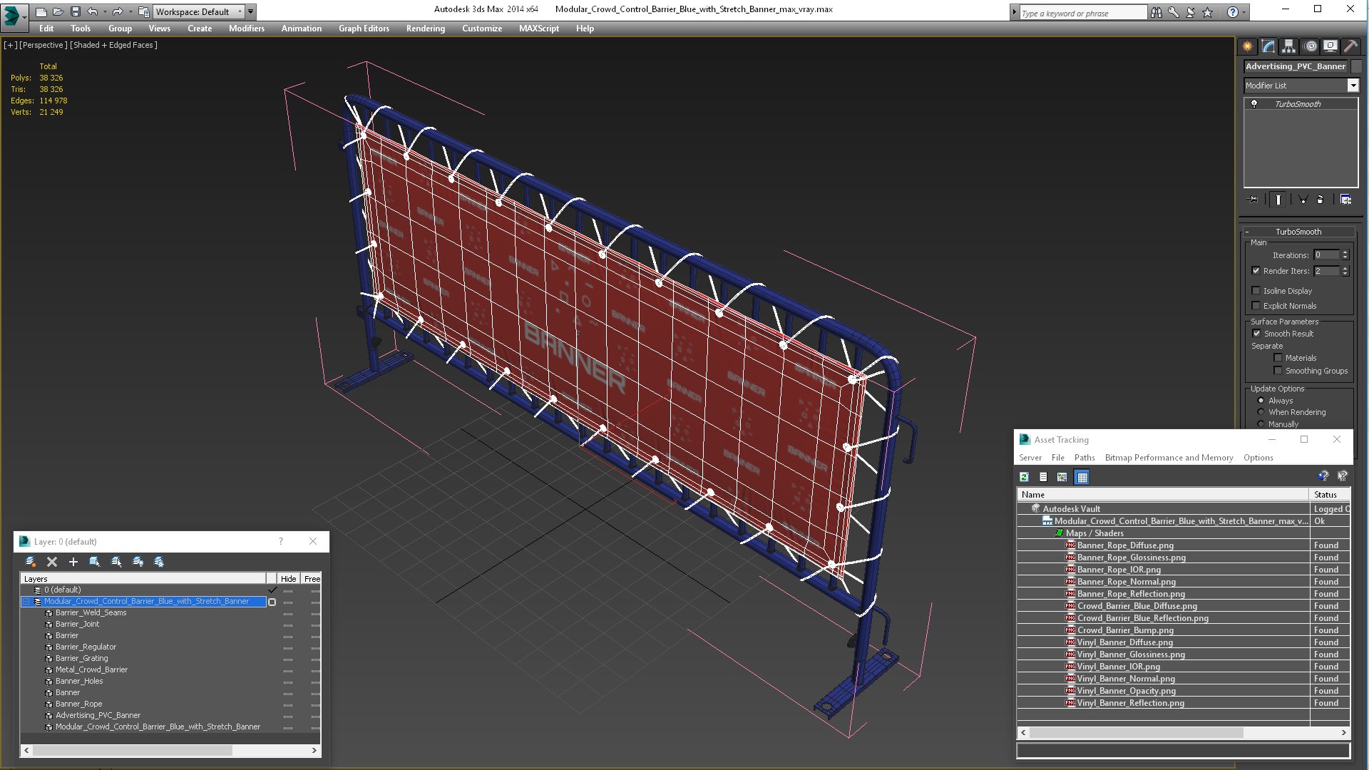 3D Modular Crowd Control Barrier Blue With Stretch Banner - TurboSquid ...