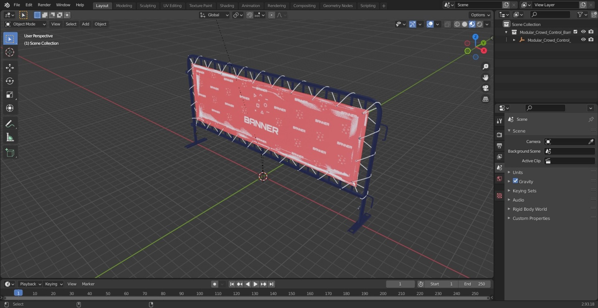 3D Modular Crowd Control Barrier Blue With Stretch Banner - TurboSquid ...