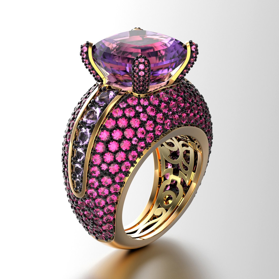 3D Gold Fashion Ring STL OBJ FBX With Diamonds And Gems 0081 Model ...