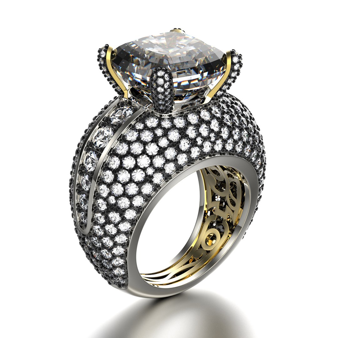 3D Gold Fashion Ring STL OBJ FBX With Diamonds And Gems 0081 Model ...