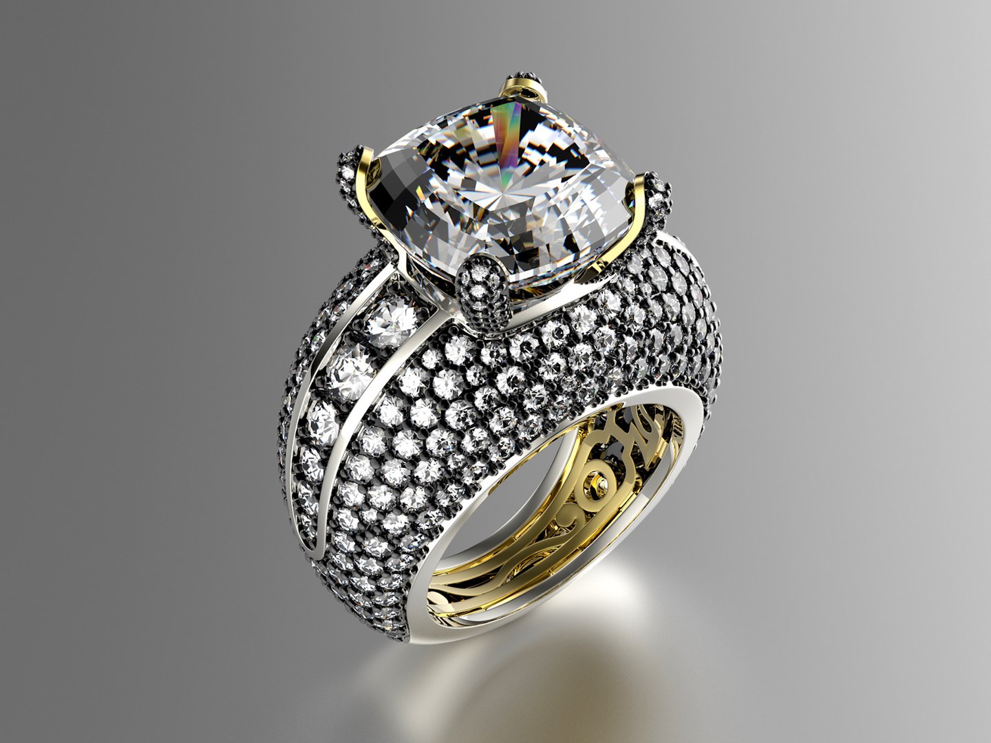3D Gold Fashion Ring STL OBJ FBX With Diamonds And Gems 0081 Model ...