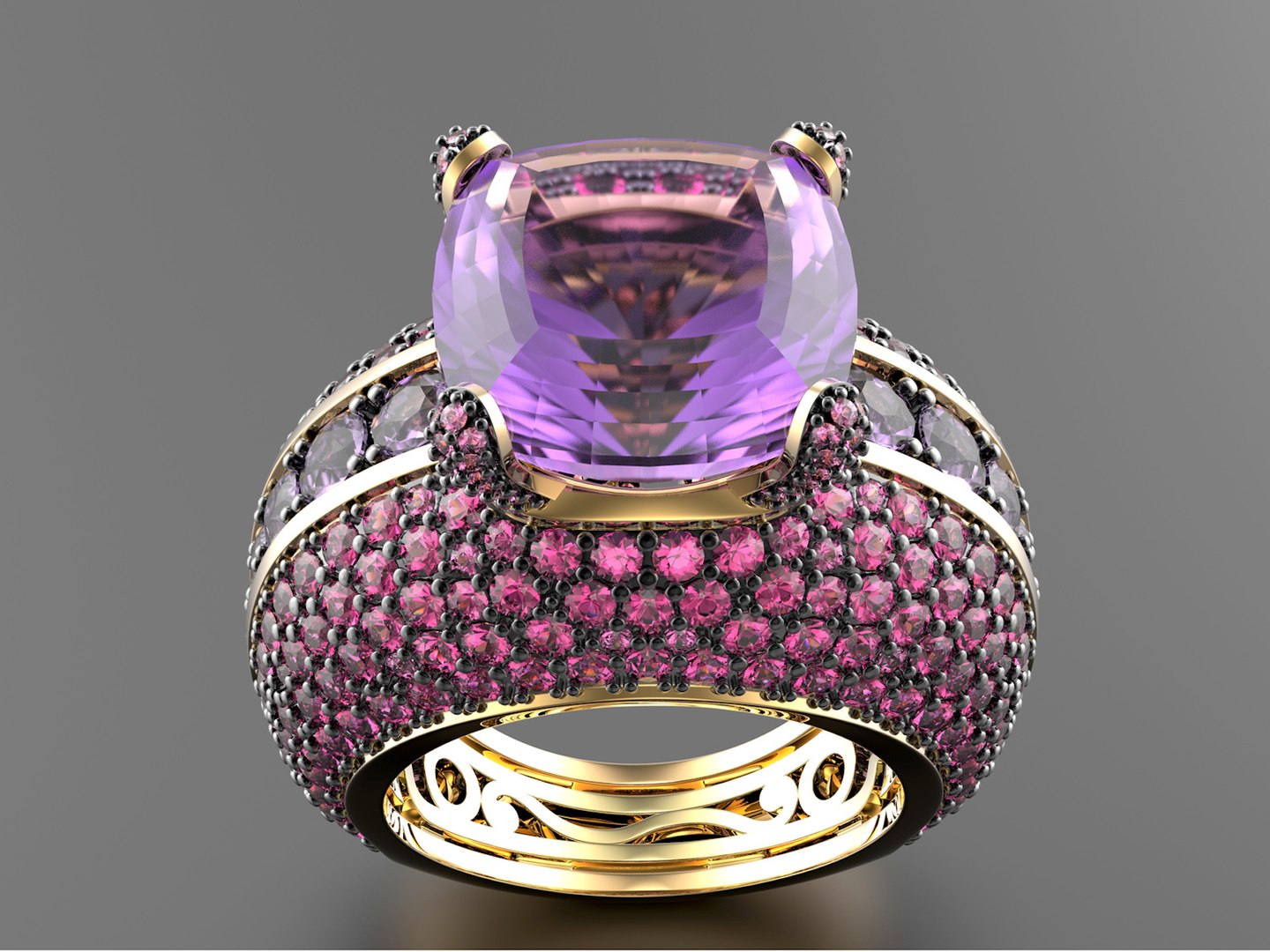 3D Gold Fashion Ring STL OBJ FBX With Diamonds And Gems 0081 Model ...