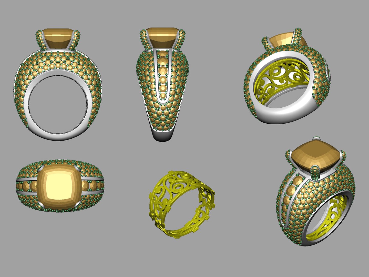 3D Gold Fashion Ring STL OBJ FBX With Diamonds And Gems 0081 Model - TurboSquid 2065558