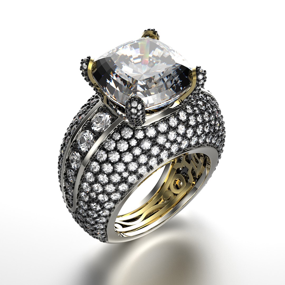 3D Gold Fashion Ring STL OBJ FBX With Diamonds And Gems 0081 Model ...