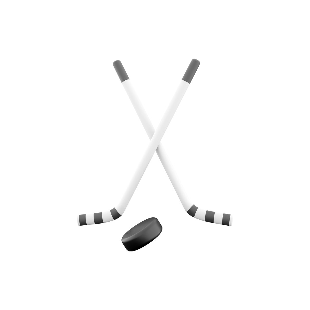 3D Crossed Hockey Sticks And Puck Model - TurboSquid 2045987