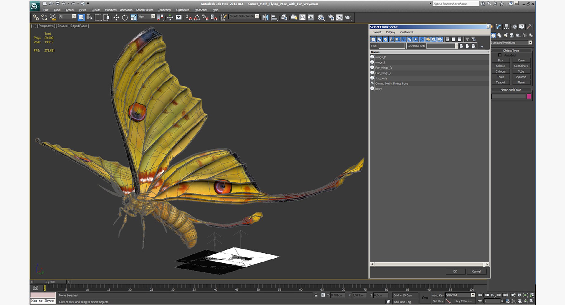 3d Model Comet Moth Flying Pose