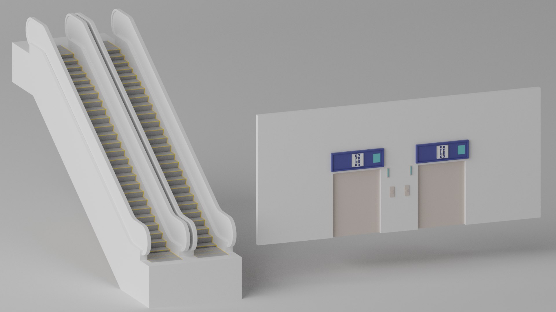 3D Model Cartoon LowPoly Escalator And Elevator - TurboSquid 2170834