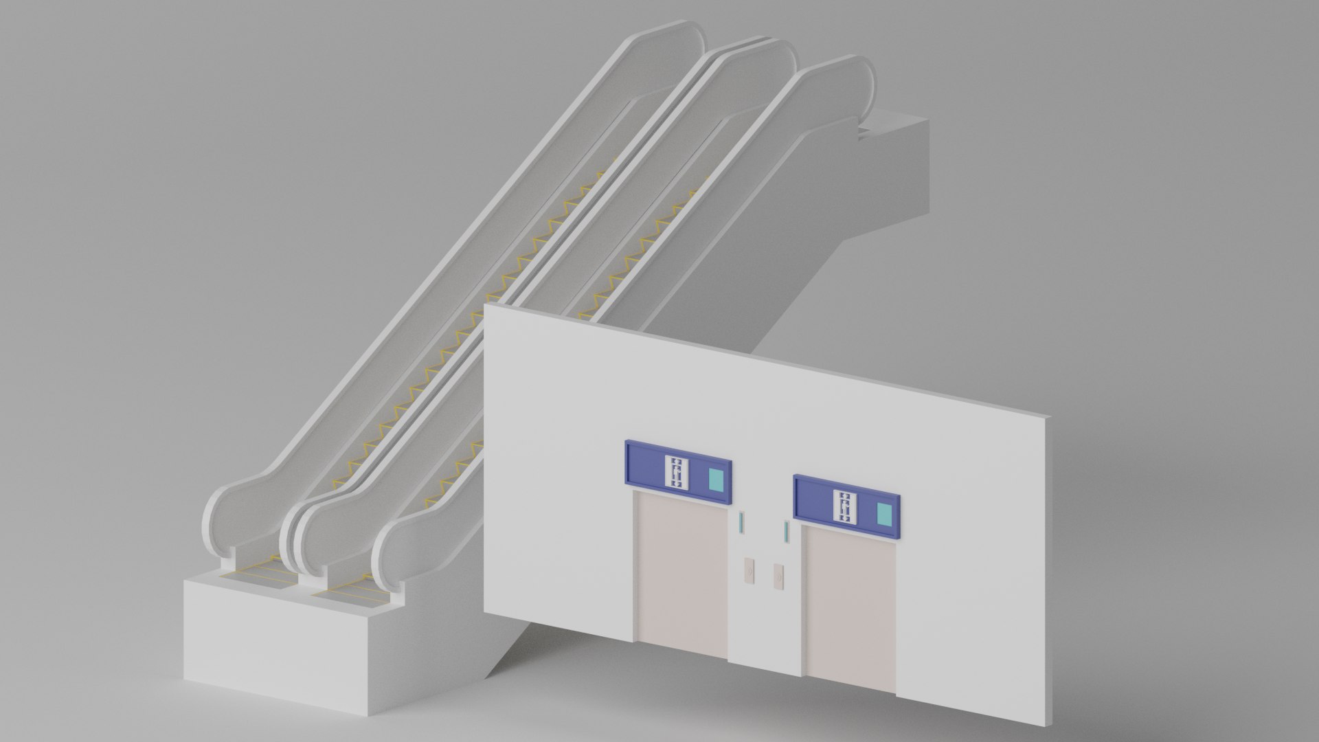 3D Model Cartoon LowPoly Escalator And Elevator - TurboSquid 2170834