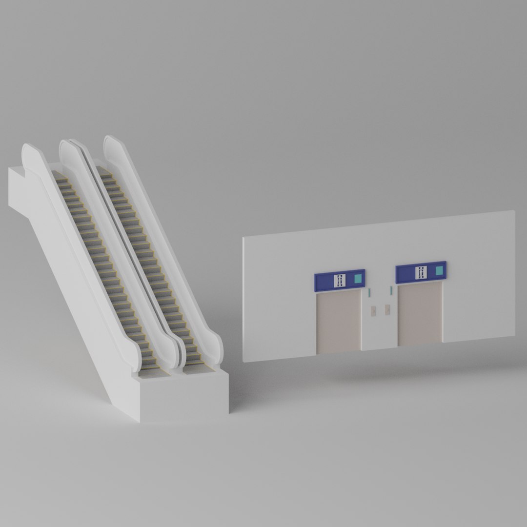3D Model Cartoon LowPoly Escalator And Elevator - TurboSquid 2170834