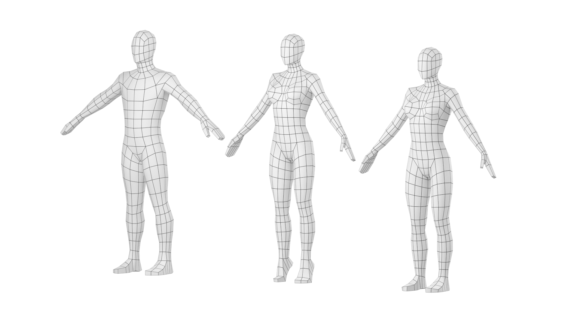 3D Natural Male And Female Human Bodies Base Mesh In A Pose Model ...