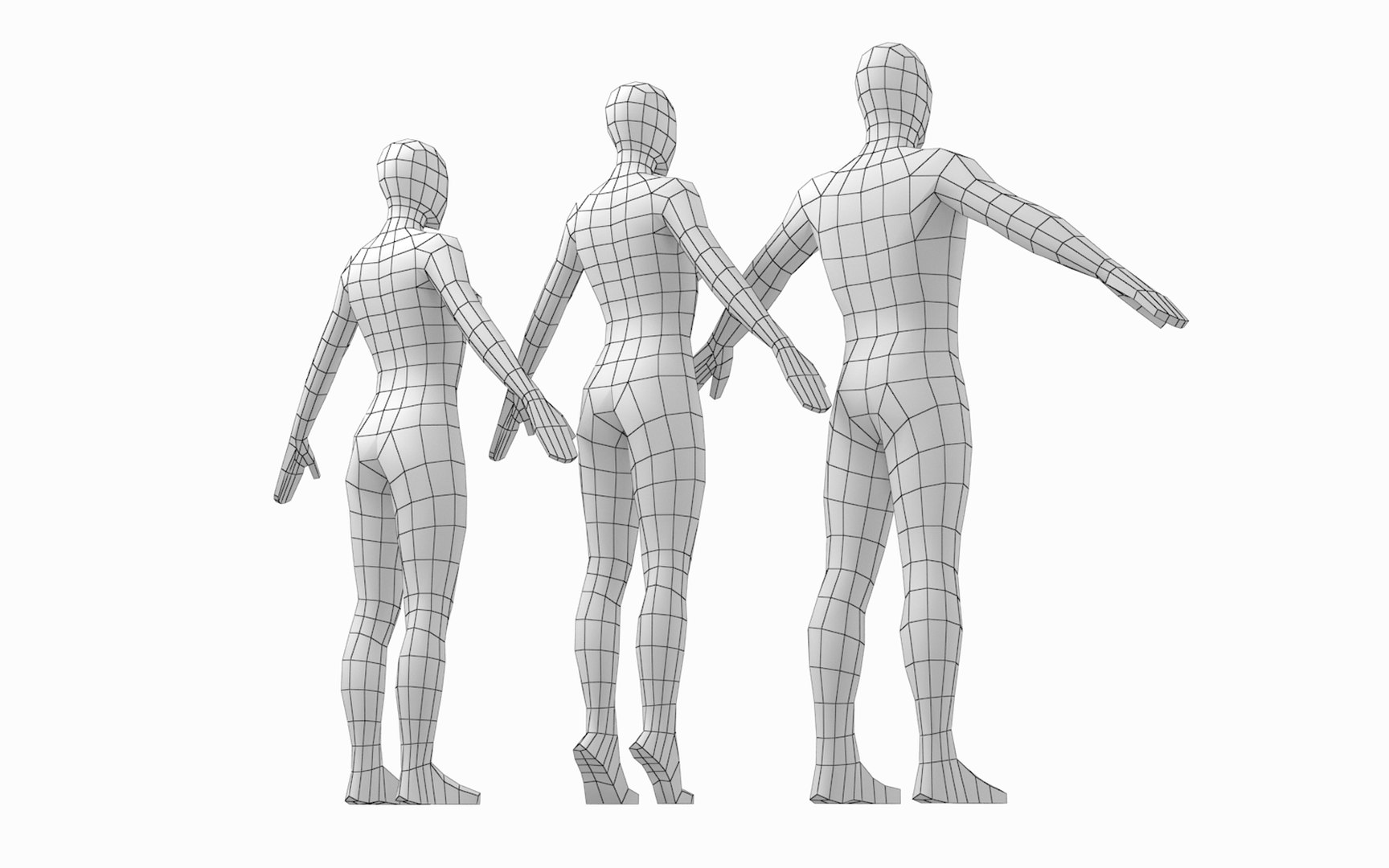 3D Natural Male And Female Human Bodies Base Mesh In A Pose Model ...