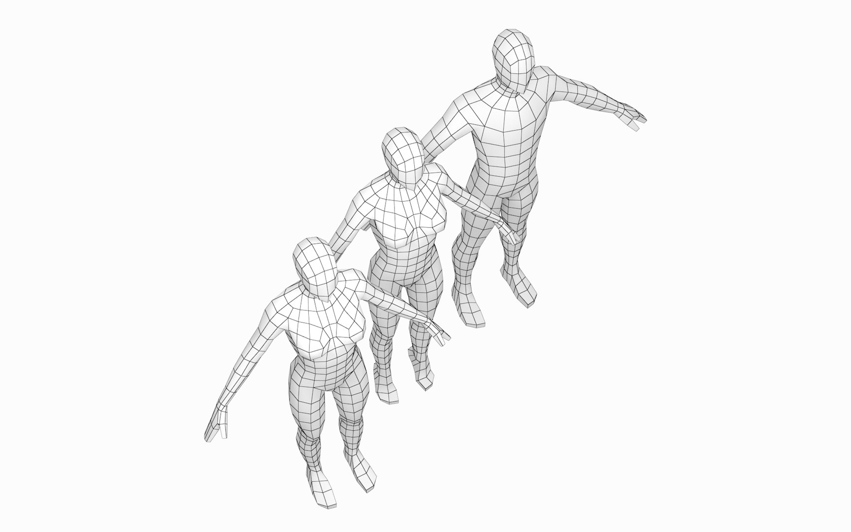 3D Natural Male And Female Human Bodies Base Mesh In A Pose Model ...