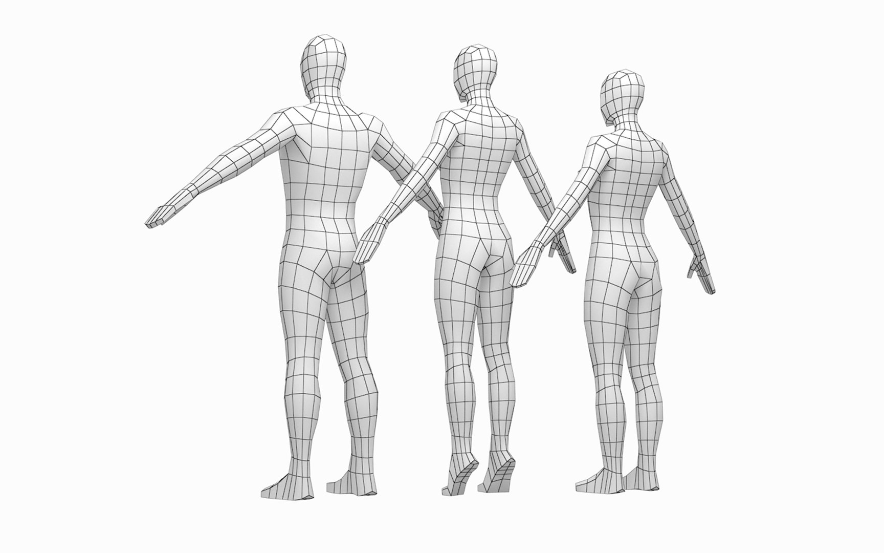 3D Natural Male And Female Human Bodies Base Mesh In A Pose Model ...