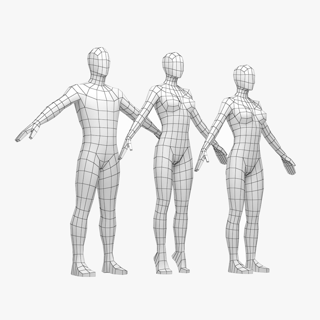 3D Natural Male and Female Human Bodies Base Mesh in A Pose model ...