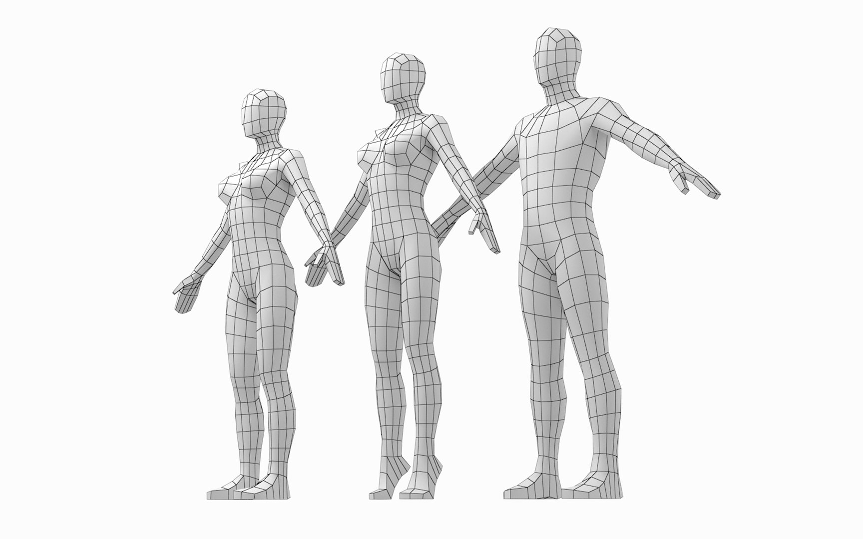 3D Natural Male And Female Human Bodies Base Mesh In A Pose Model ...