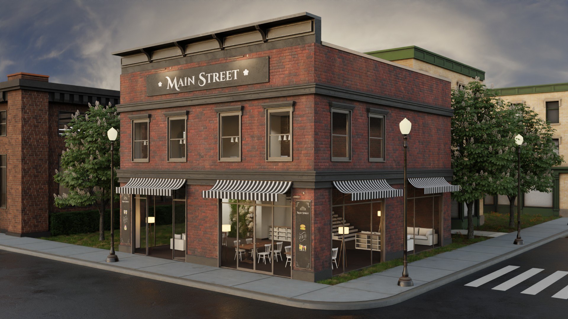 3D Main Street 4 Shop Building - TurboSquid 1940830