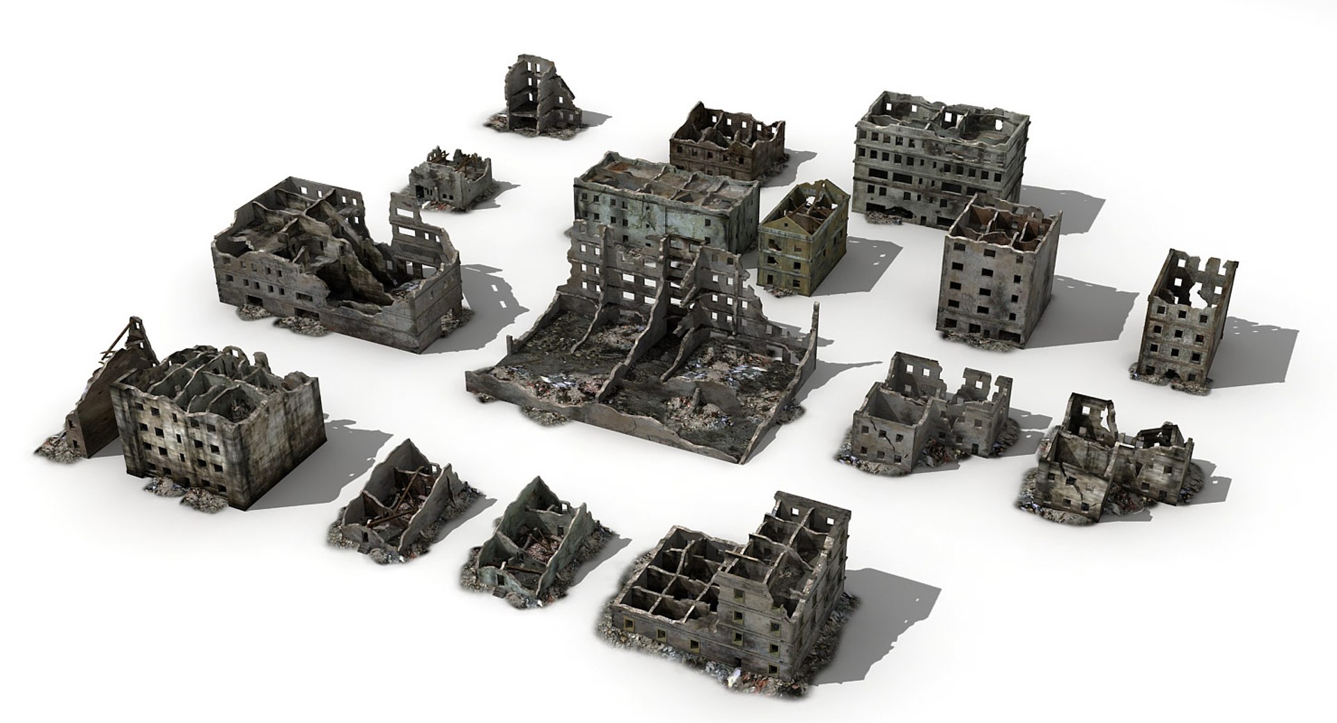 3d Ruined Building Damaged Collections Model