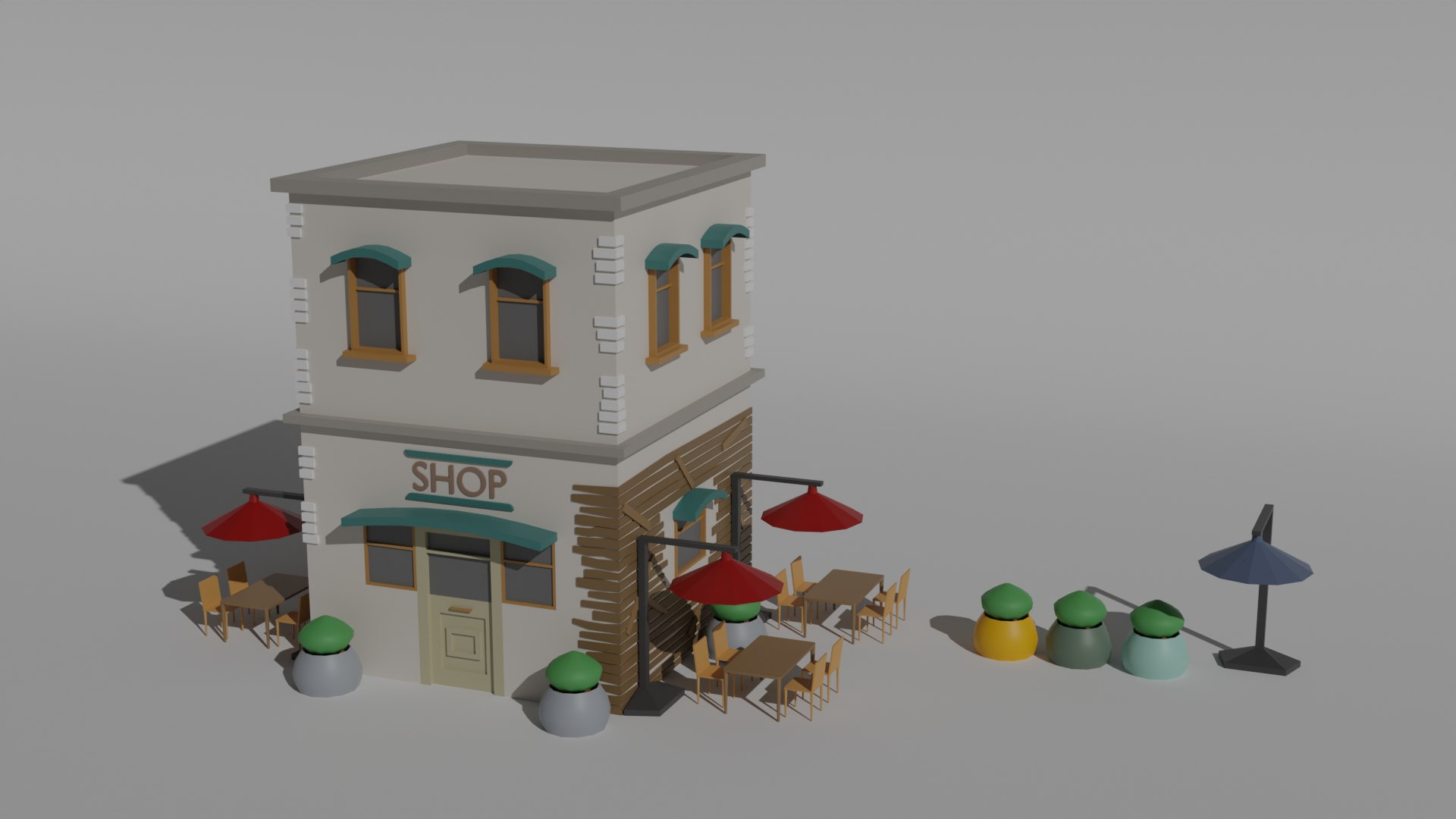 modelo 3d Low Poly Old Shop Building - TurboSquid 1900480