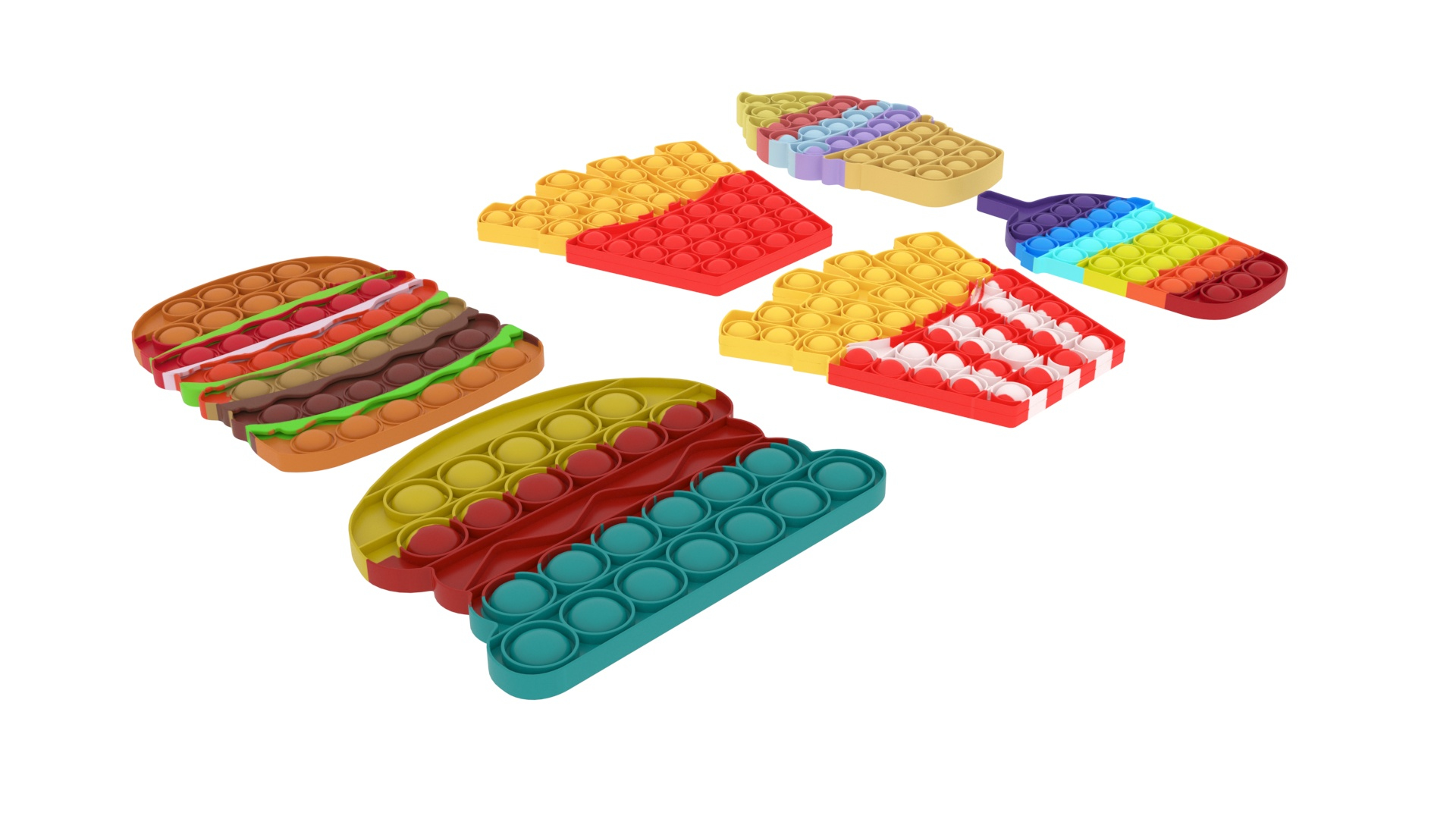 3D Fast Food Pop It Fidget Toys Set - TurboSquid 1786548