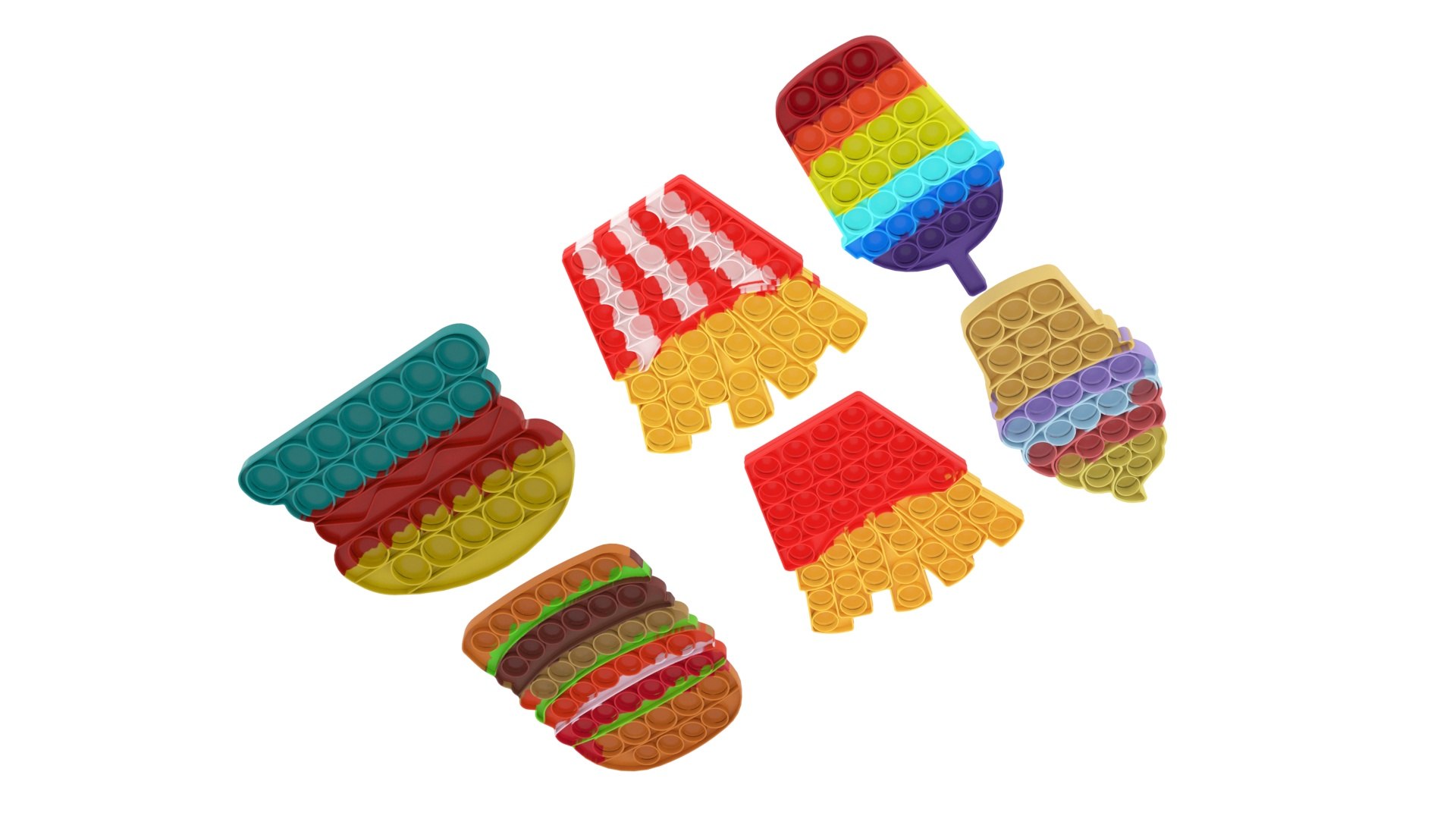3D Fast Food Pop It Fidget Toys Set - TurboSquid 1786548