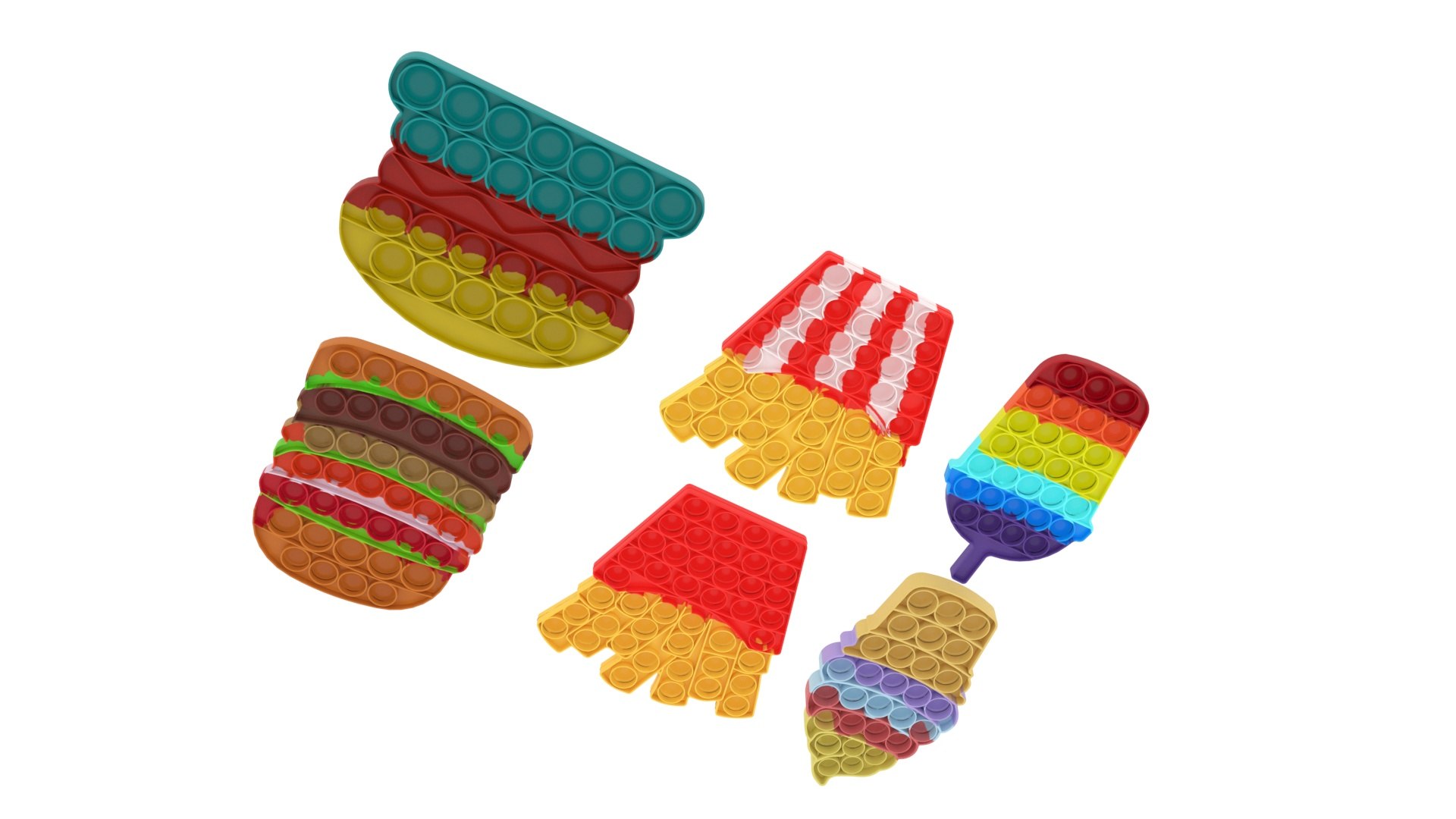 3D Fast Food Pop It Fidget Toys Set - TurboSquid 1786548