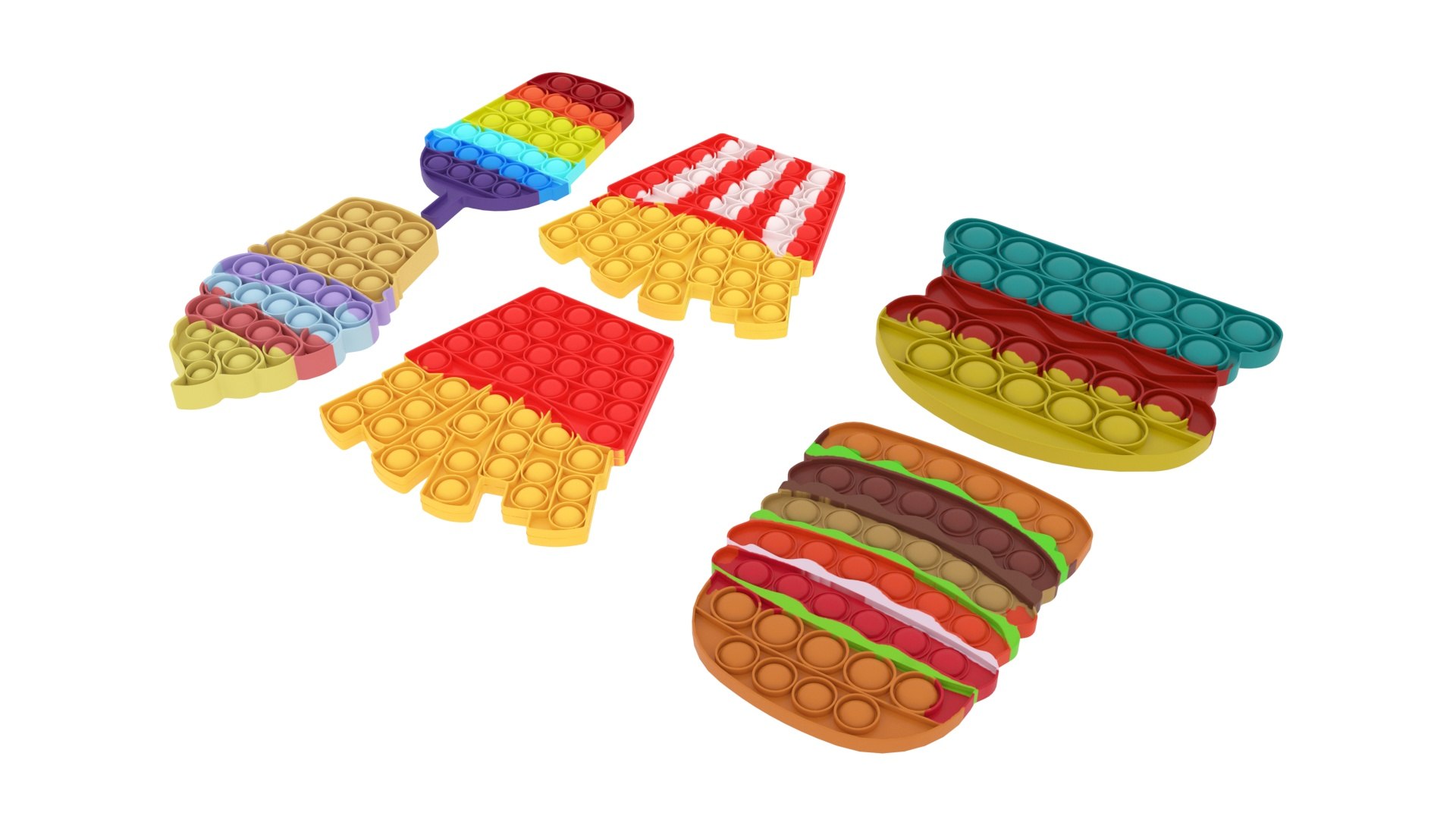 3D Fast Food Pop It Fidget Toys Set - TurboSquid 1786548