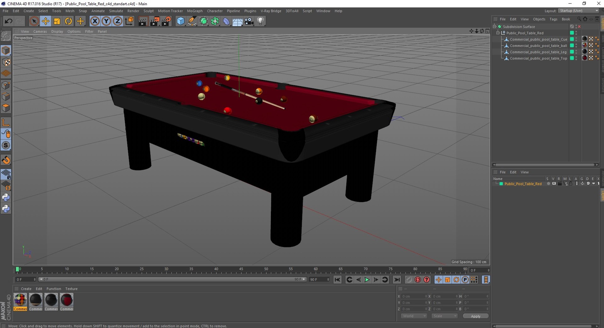 3D Model Public Pool Table Red - TurboSquid 2218459