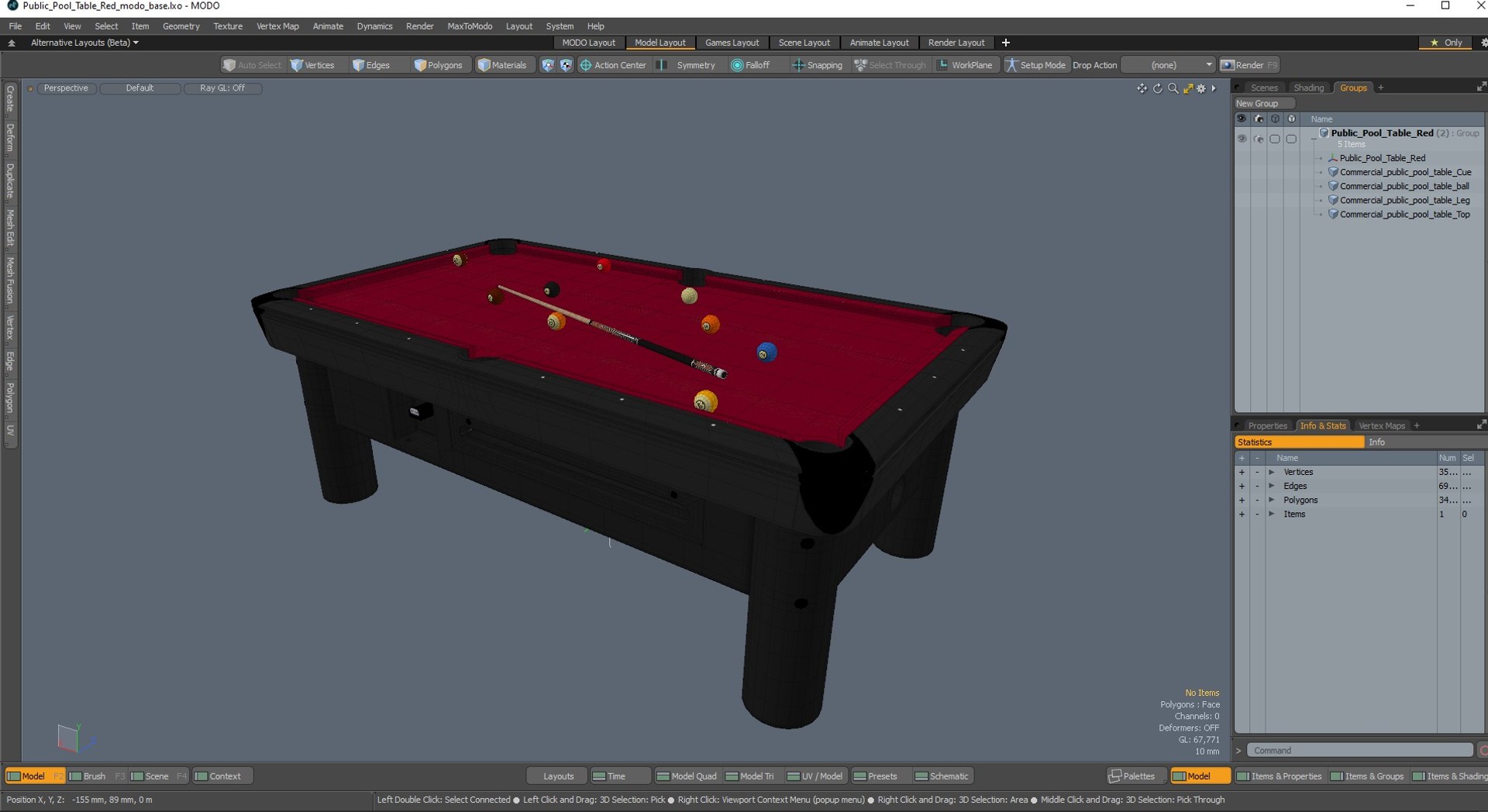 3D Model Public Pool Table Red - TurboSquid 2218459