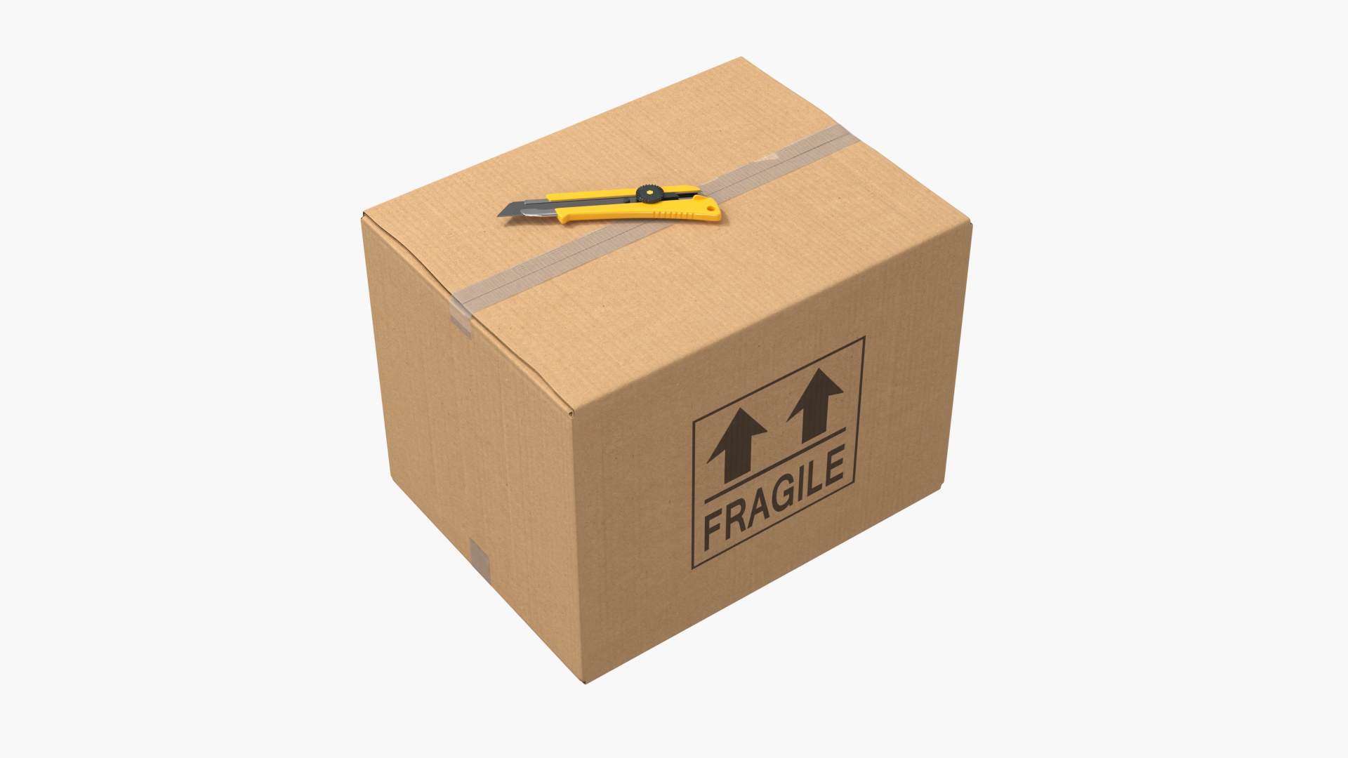 Cardboard Shipping Box With Utility Knife 3D - TurboSquid 2479621
