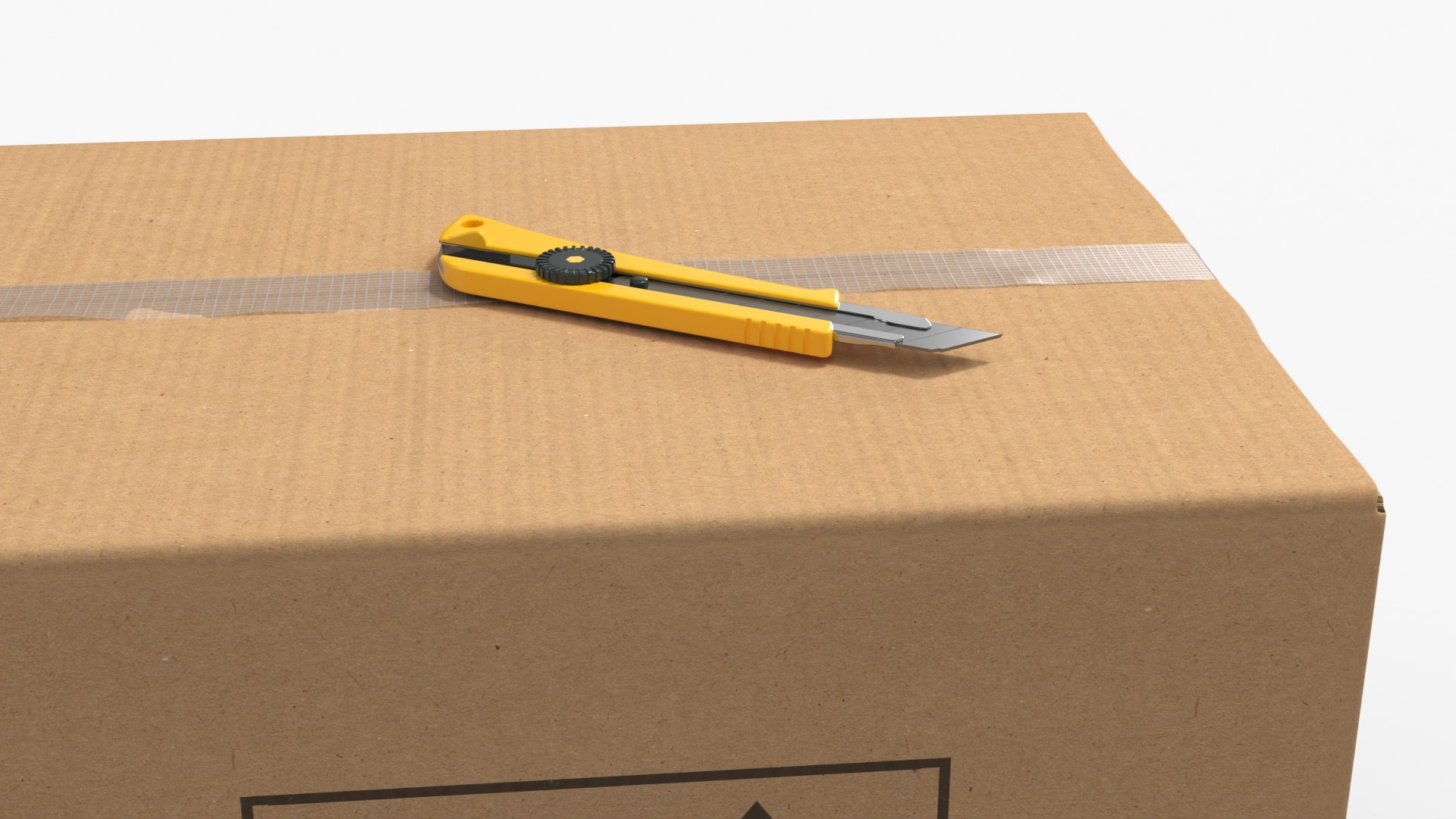 Cardboard Shipping Box With Utility Knife 3D - TurboSquid 2479621