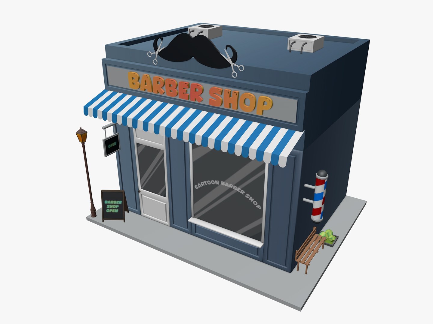 3D Cartoon Barber Shop Model - TurboSquid 2228383