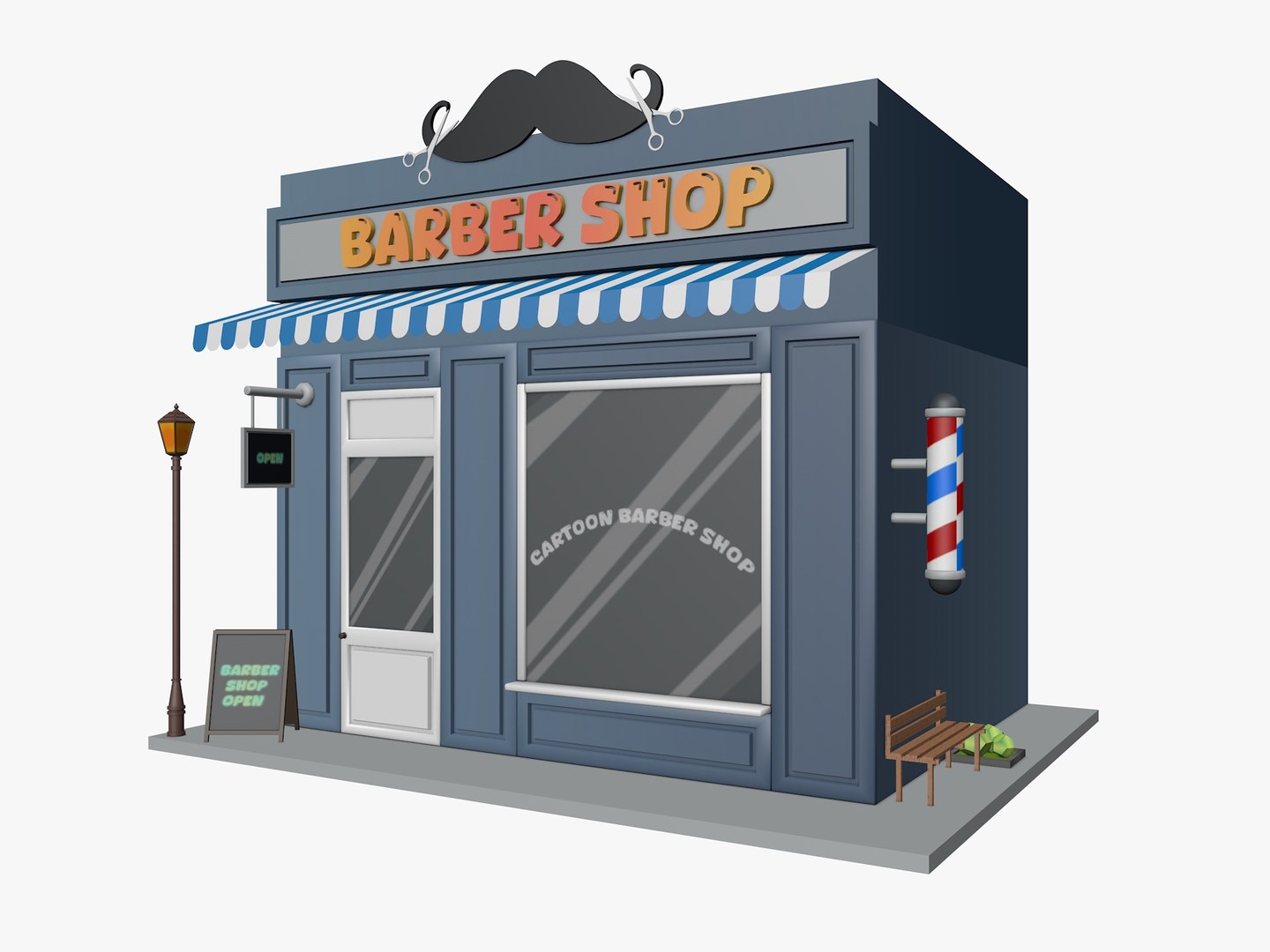 3D Cartoon Barber Shop Model - TurboSquid 2228383